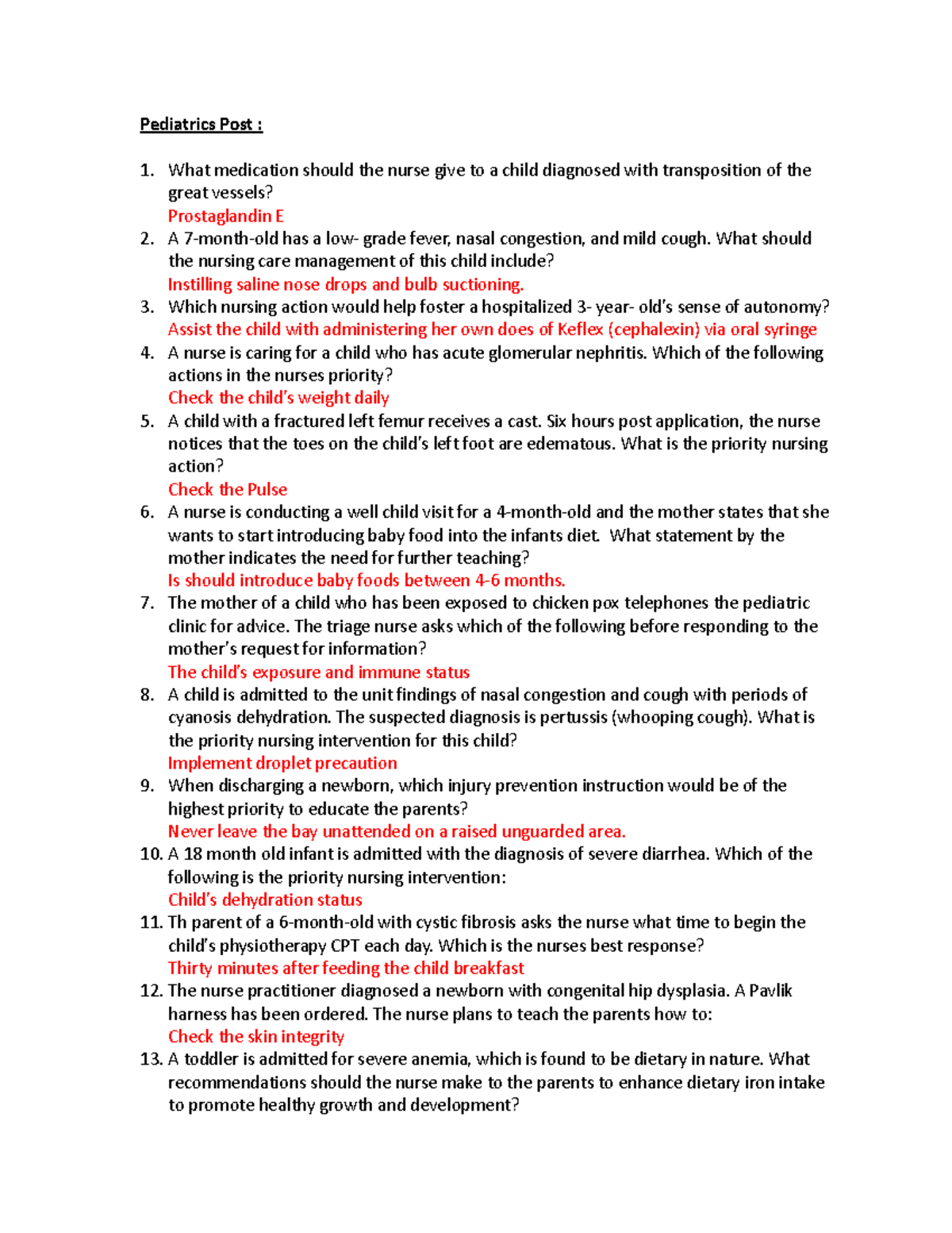 Pediatrics Post test - Study guide - Pediatrics Post : What medication ...