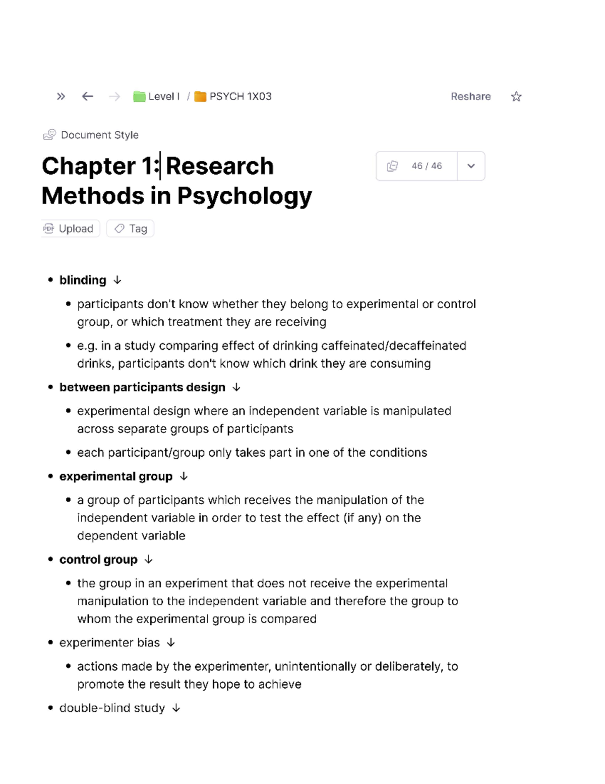Research Methods 1 - notes - Level I PSYCH 1X03 Reshare Document Style ...