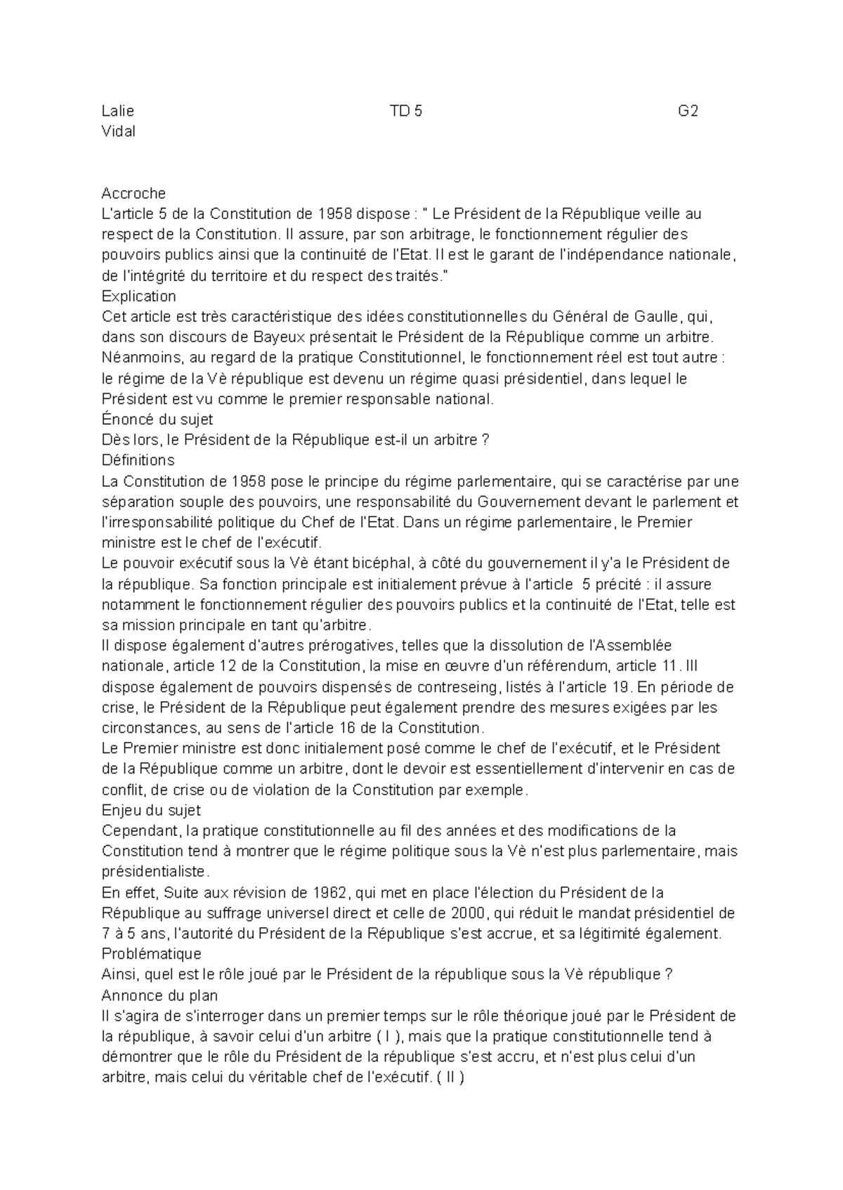 TD 5 - Lalie TD 5 G Vidal Accroche L’article 5 de la Constitution de ...