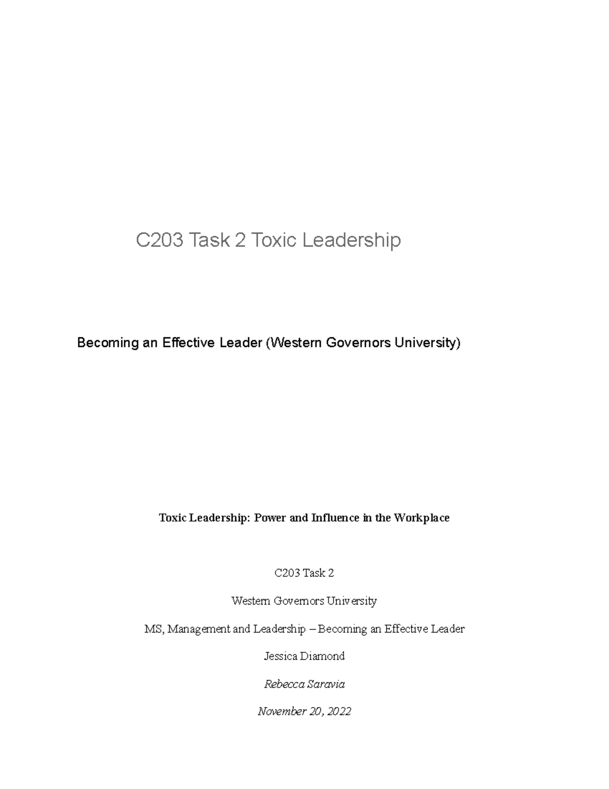 C203-task-2-toxic-leadership Becoming an Effective Leader - l C203 Task 2 Toxic Leadership ...