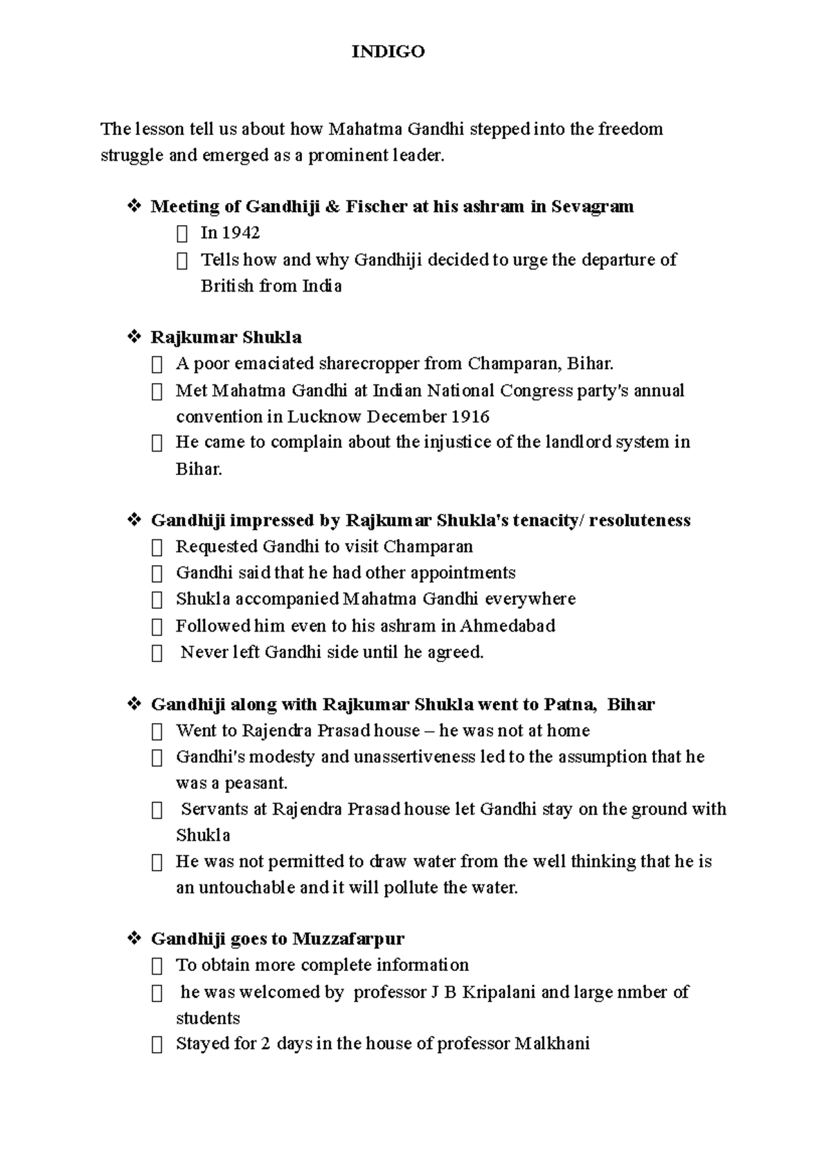 Indigo print notes - INDIGO The lesson tell us about how Mahatma Gandhi ...