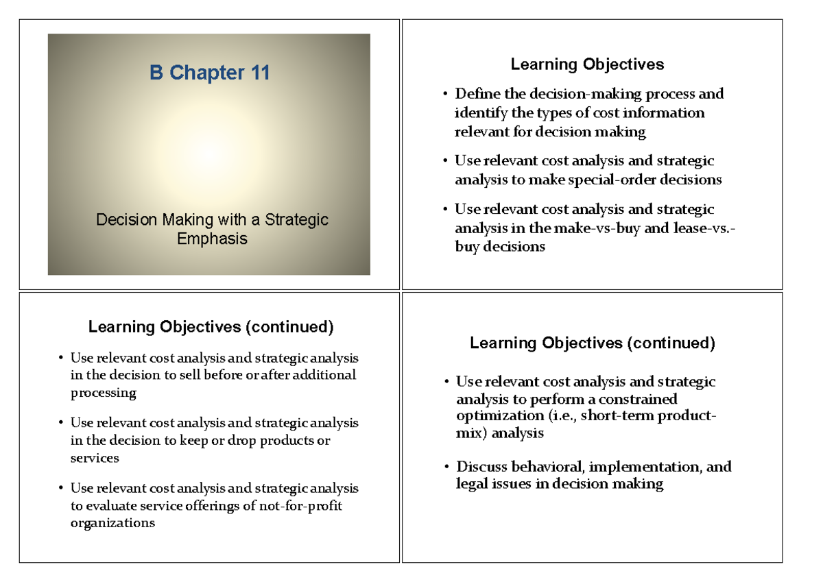 3 - Notes - Decision Making with a Strategic Emphasis B Chapter 11 ...