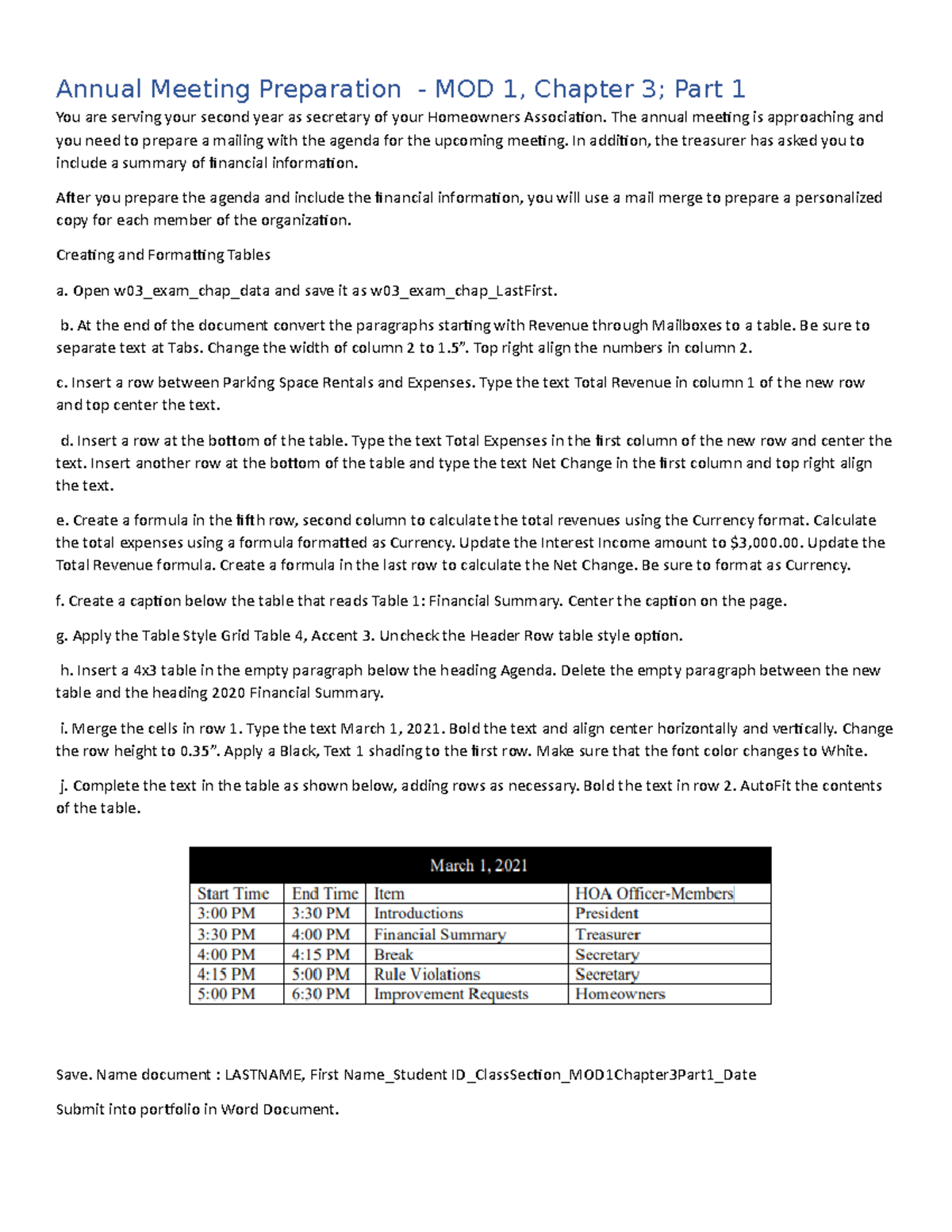 MOD1, Chapter 3 Part 1 Portfolio Activity - Annual Meeting Preparation ...