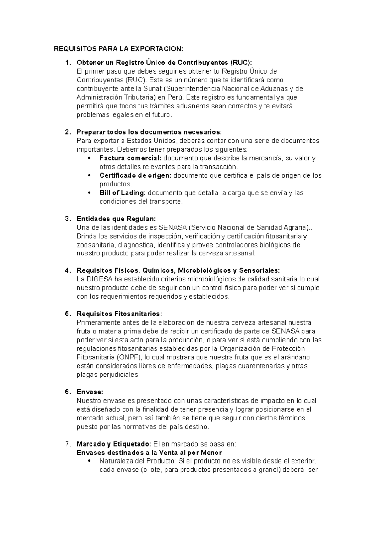 1 Requisitos PARA LA Exportacion - REQUISITOS PARA LA EXPORTACION: Obtener un Registro Único de ...