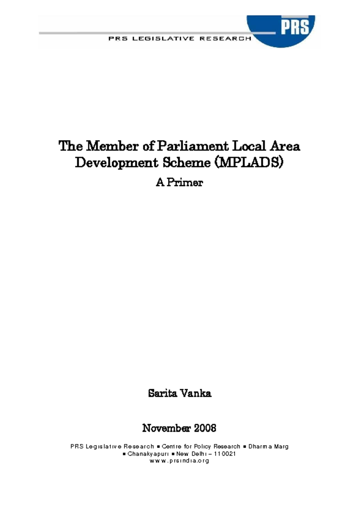 Mplads 1 - legislative assembly sem3 - PRS Legislative Research Centre ...