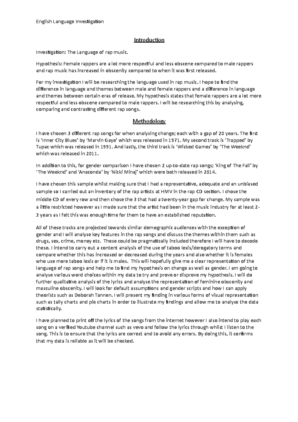 Rap investigation - Grade: A - English Language Investigation ...