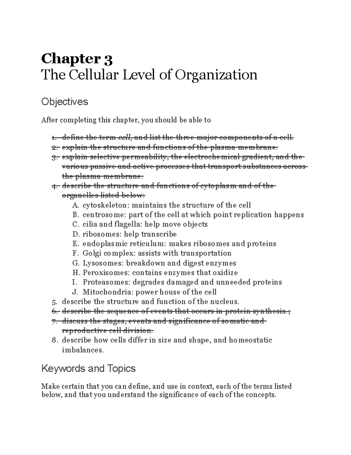 Chapter 3 - Lecture notes 3 - Chapter 3 The Cellular Level of ...