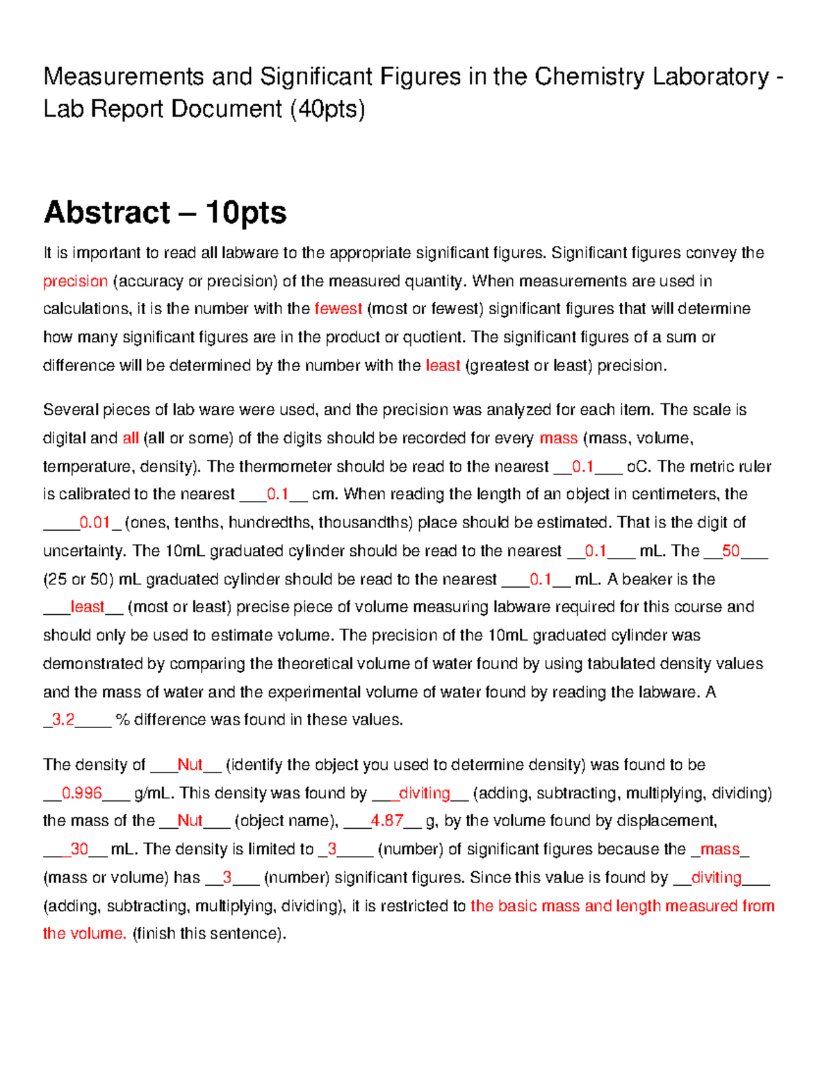 Lab report 1 Tossaporn Wells Studoc - Measurements and Significant ...