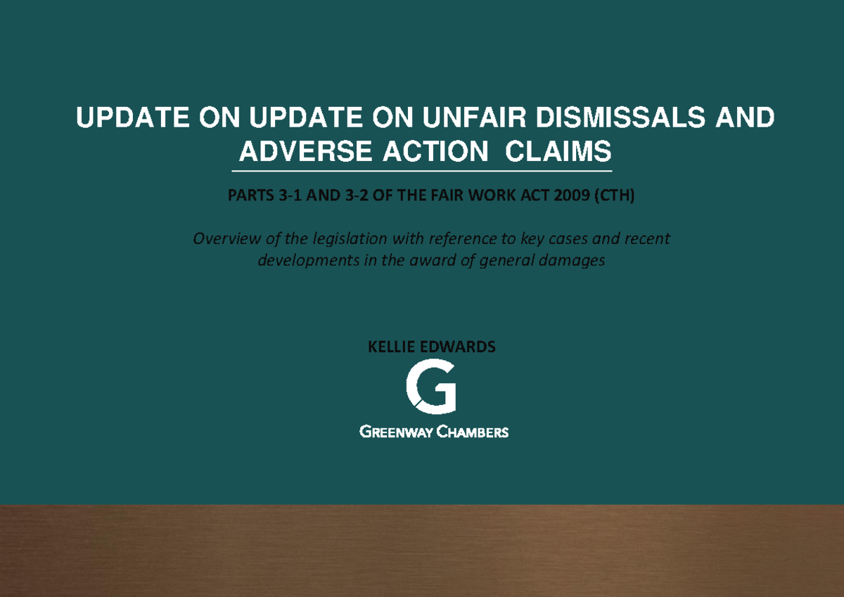 Adverse Action V Unfair Dismissal presentation - UPDATE ON UPDATE ON UNFAIR DISMISSALS AND ...