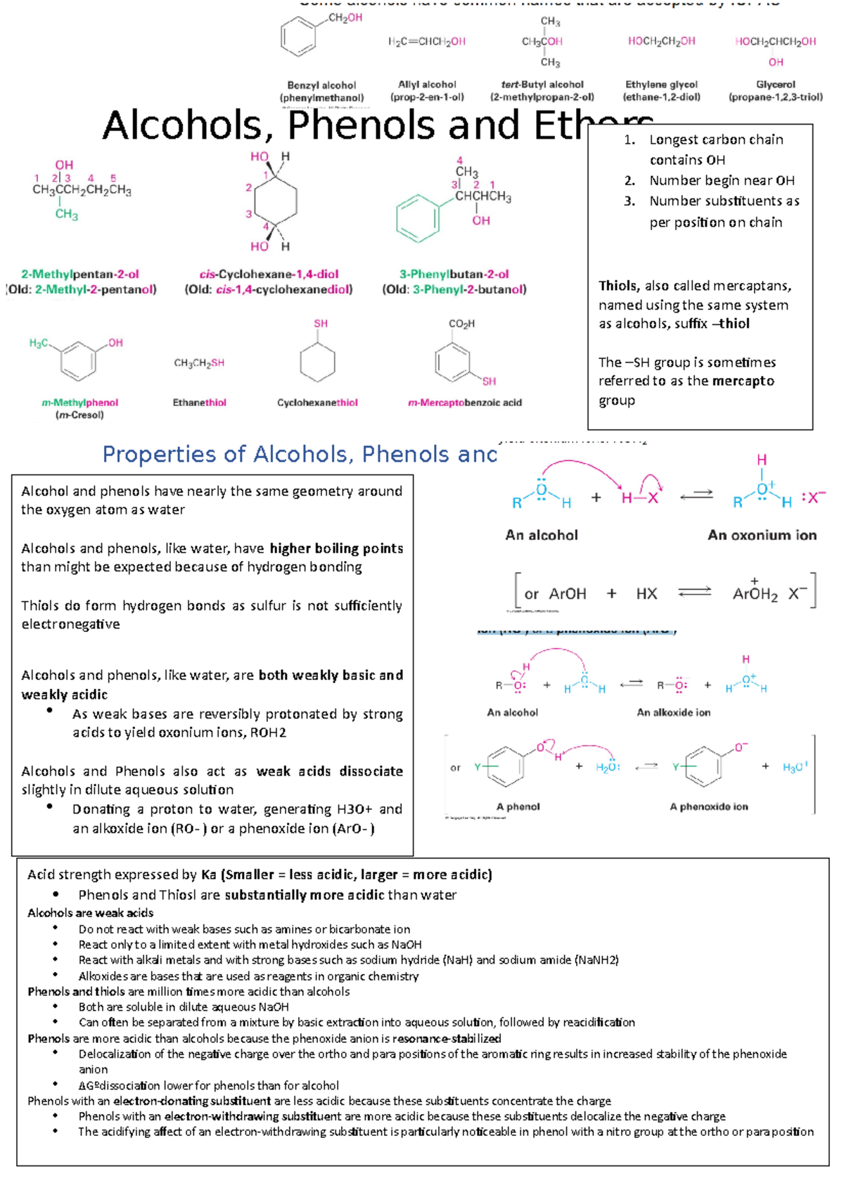 Alcohols - Lecture notes for Alcohol related content from slides in ...