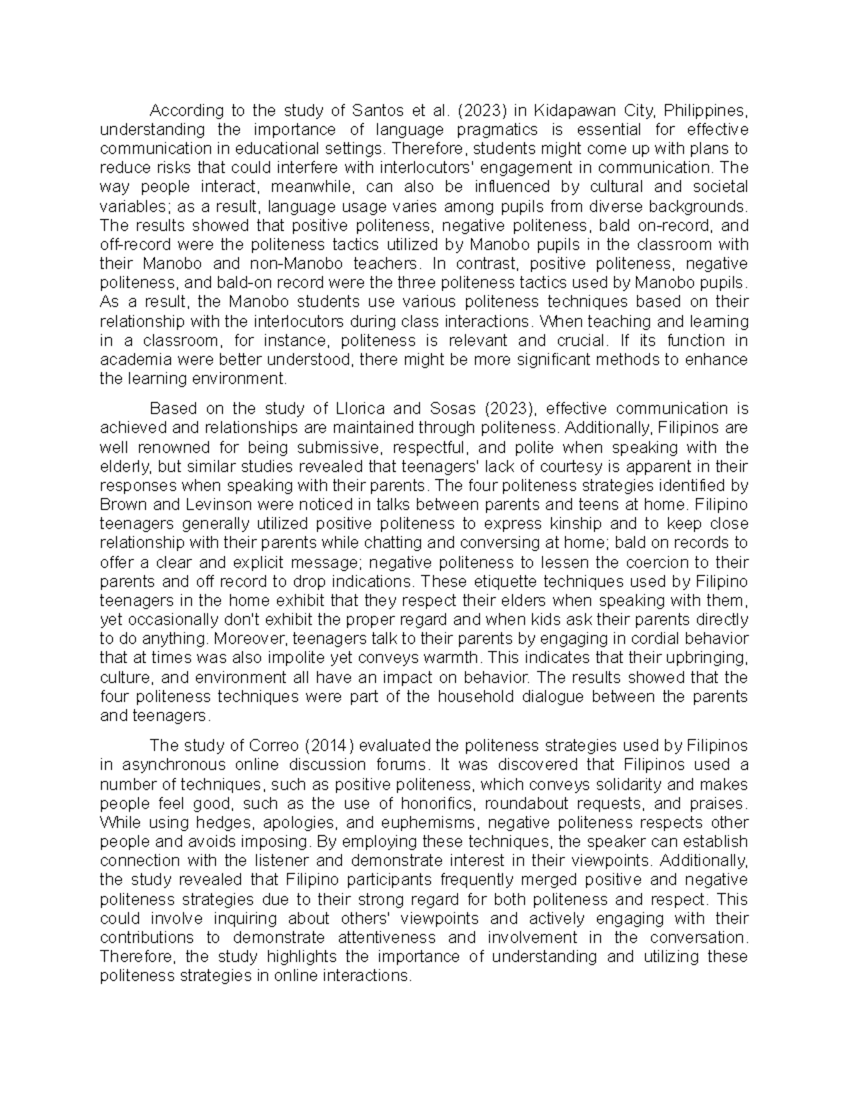 Local Studies RRS - According to the study of Santos et al. (2023) in ...