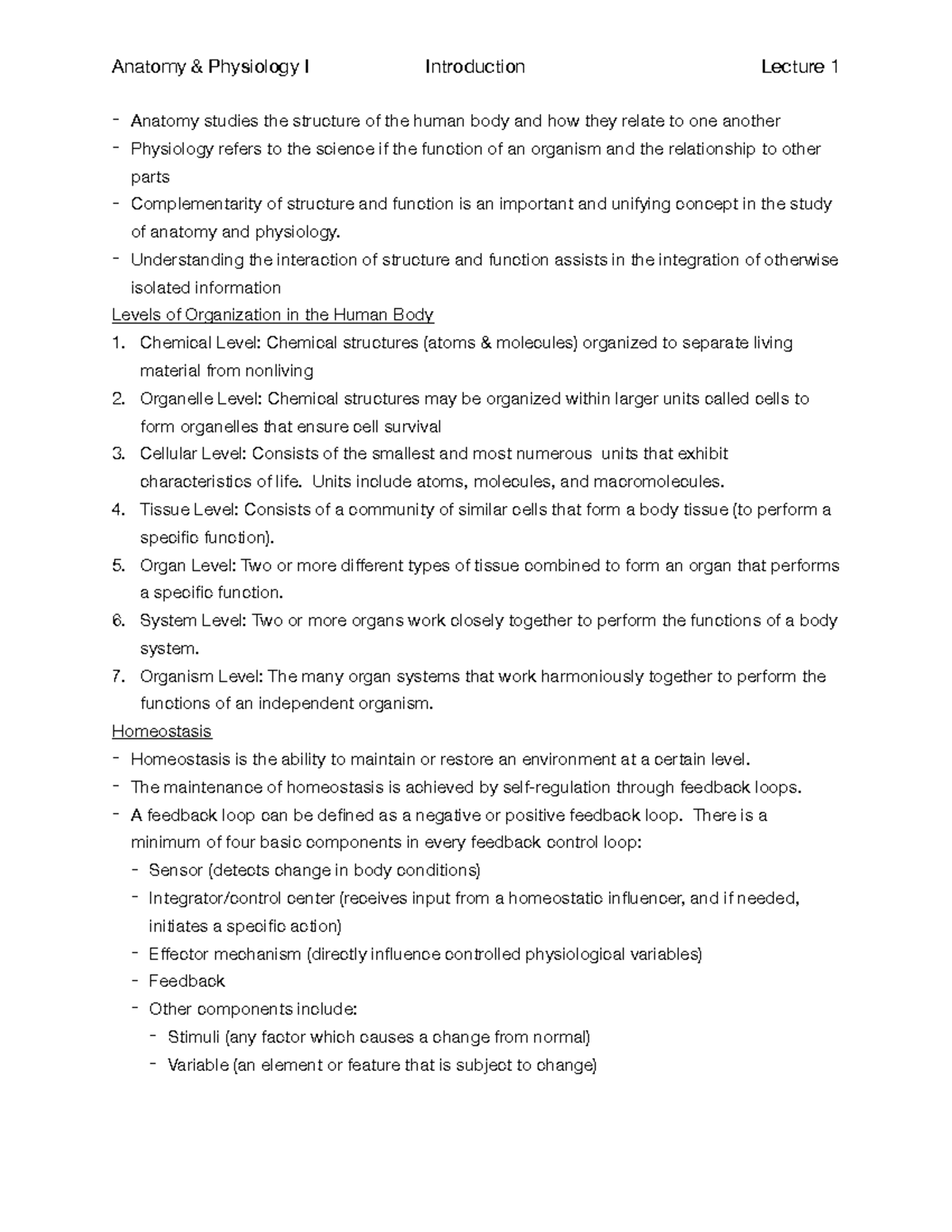 Anatomy I; Introductory Lecture (PDF) - Anatomy studies the structure ...