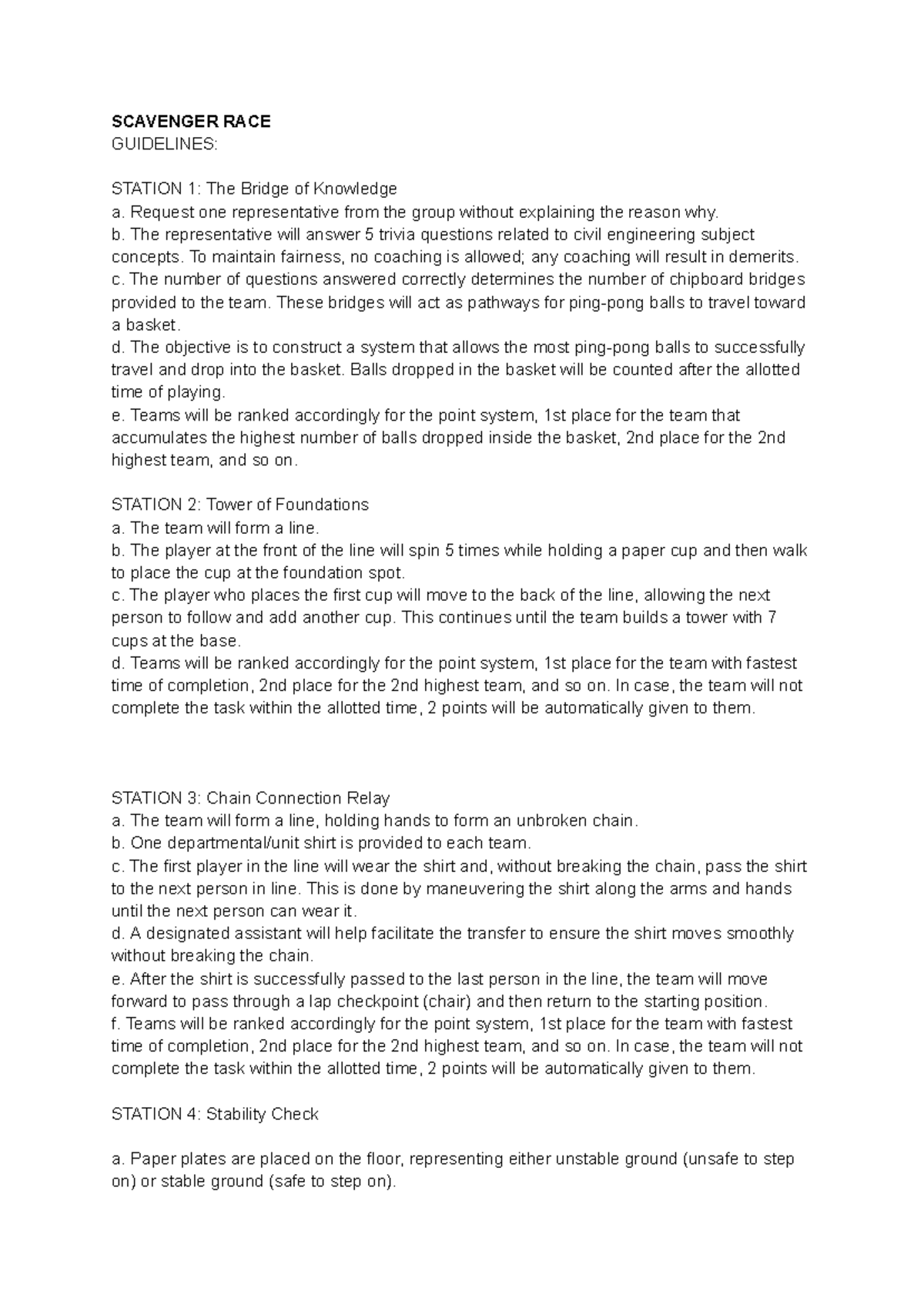 Scavenger RACE Guidelines AND Mechanics - SCAVENGER RACE GUIDELINES ...