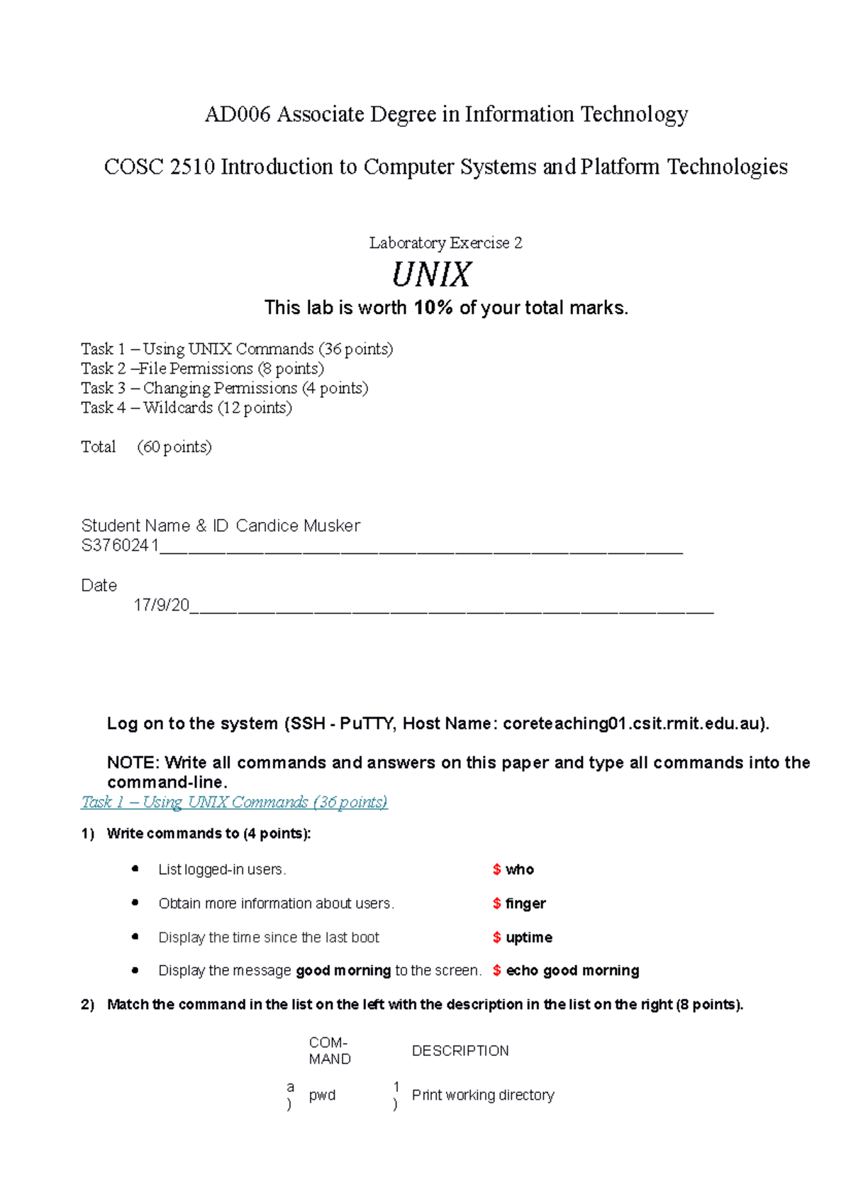Lab2 s2 2020 - lab 2 - AD006 Associate Degree in Information Technology ...