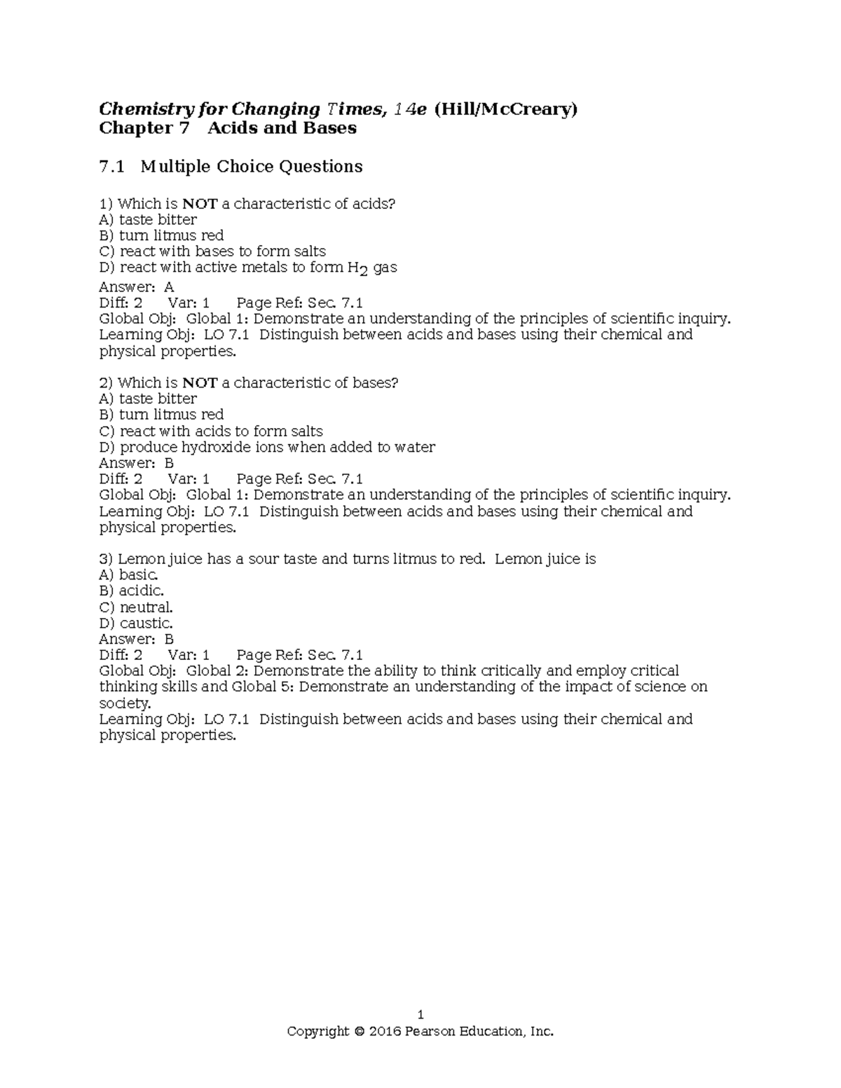 Ch 07 hill14 testbank word - Chemistry for Changing Times, 14e (Hill ...