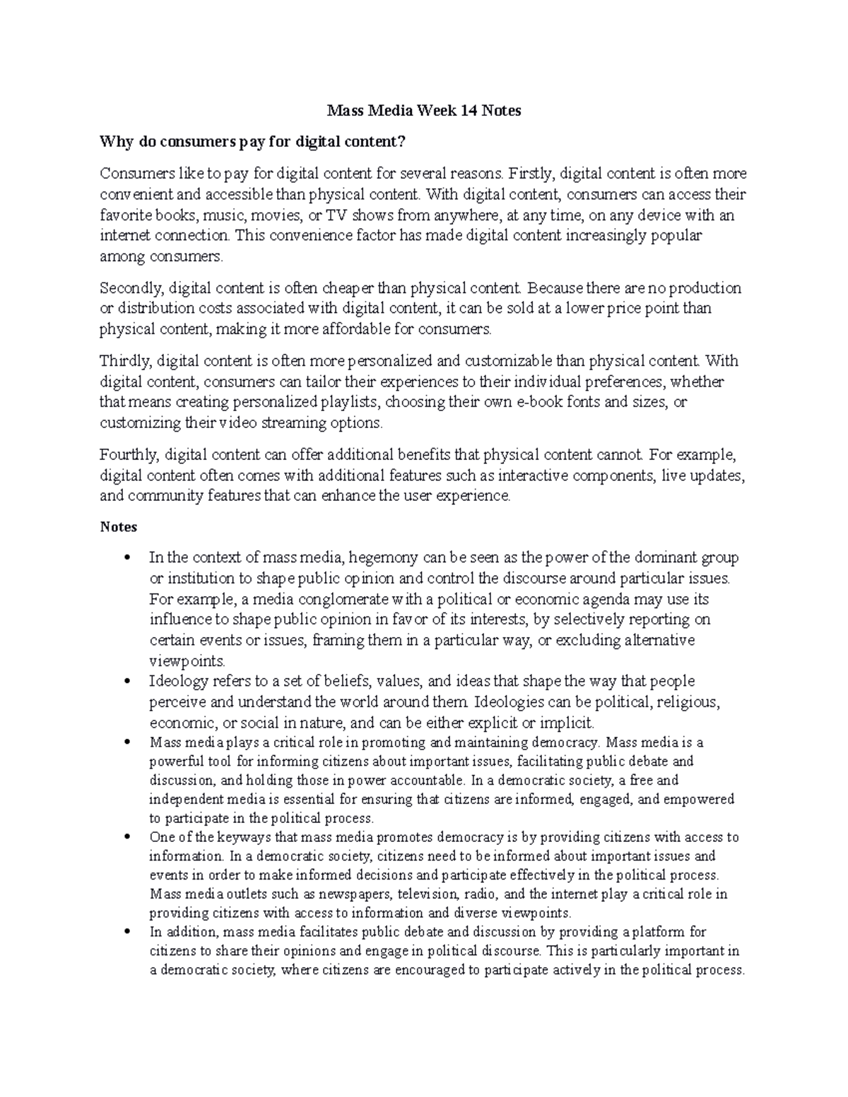 Mass Media Week 14 Notes - Mass Media Week 14 Notes Why do consumers ...