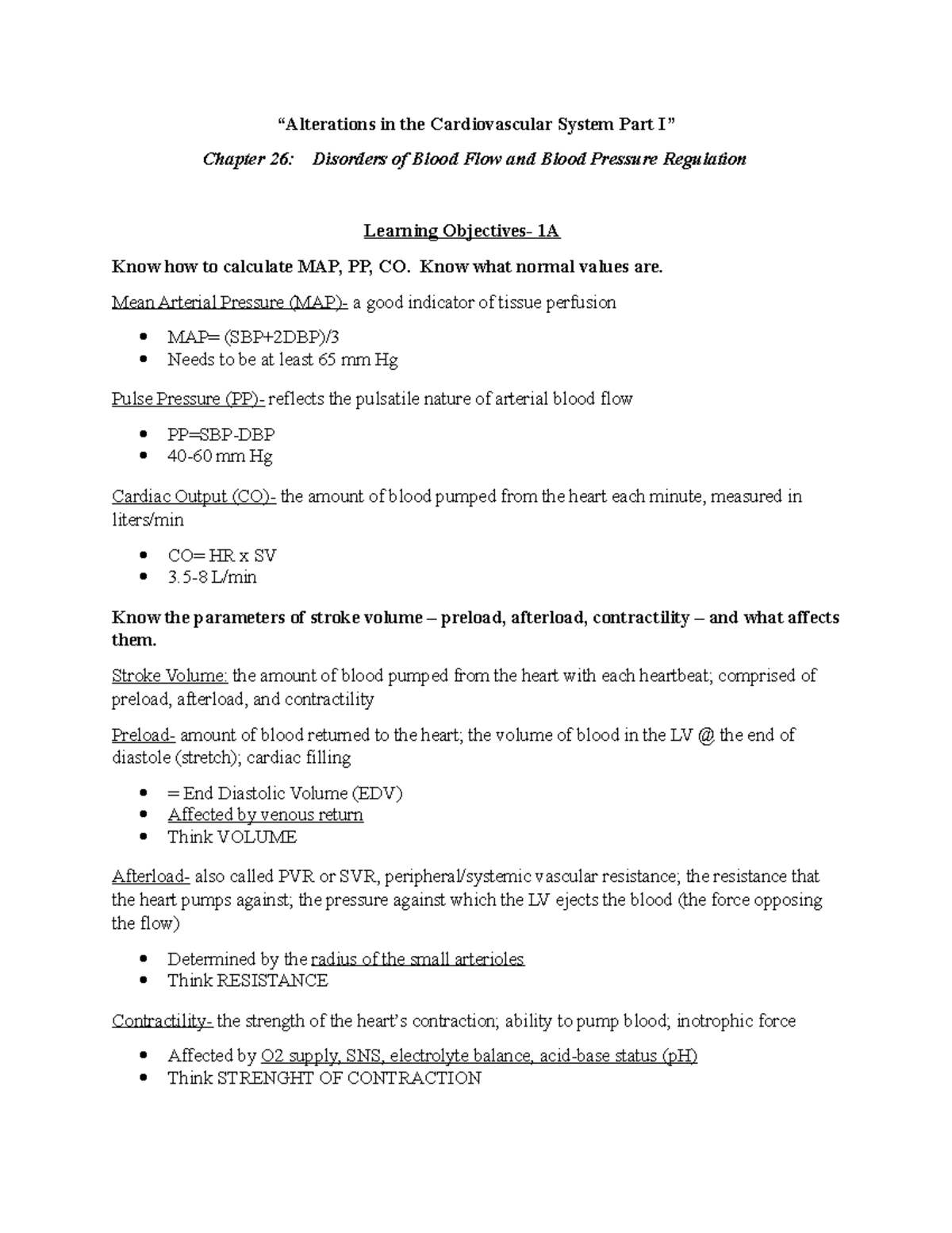 Cardiovascular Master Copy Learning Objectives - “Alterations in the ...