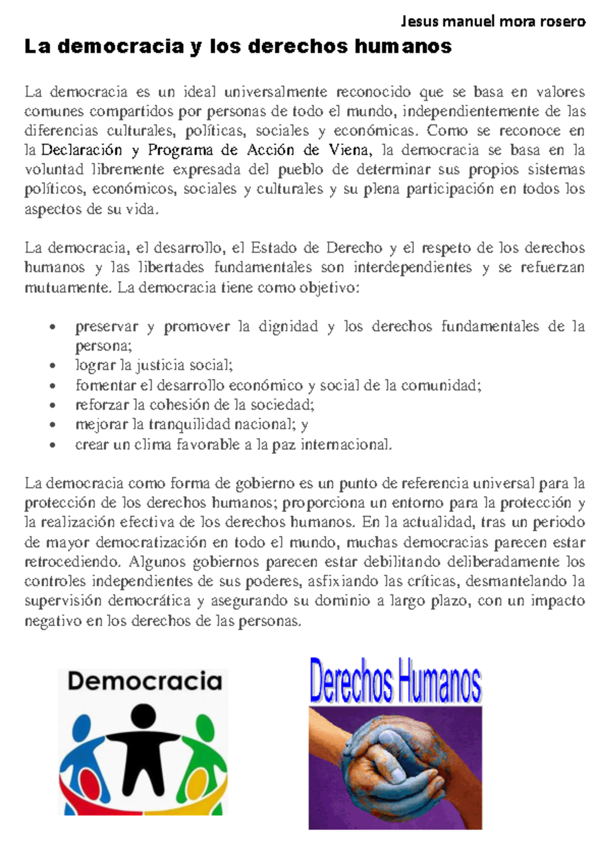 La democracia y los derechos humanos - Jesus manuel mora rosero La democracia y los derechos ...