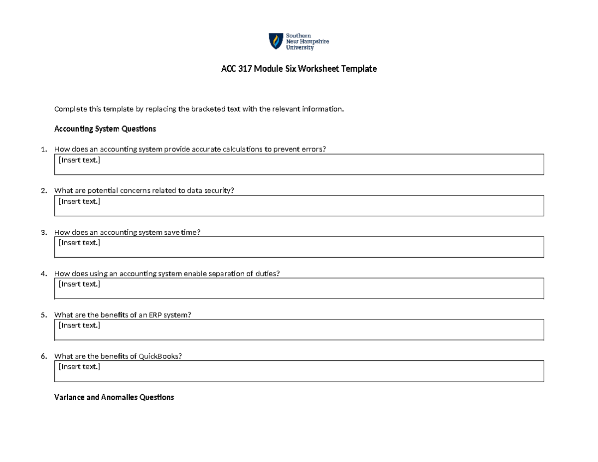ACC 317 Module Six Worksheet Template - ACC 317 Module Six Worksheet ...