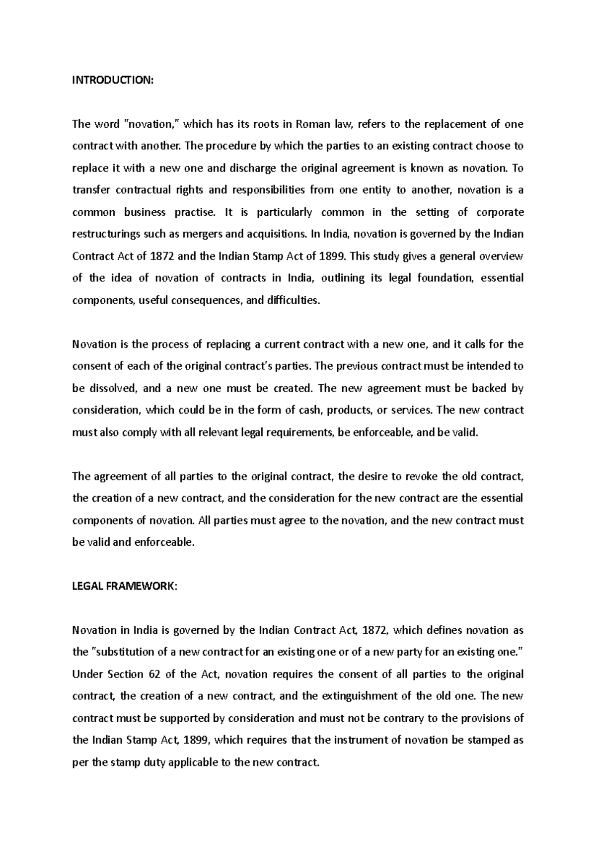 Article on novation. - INTRODUCTION: The word "novation," which has its ...