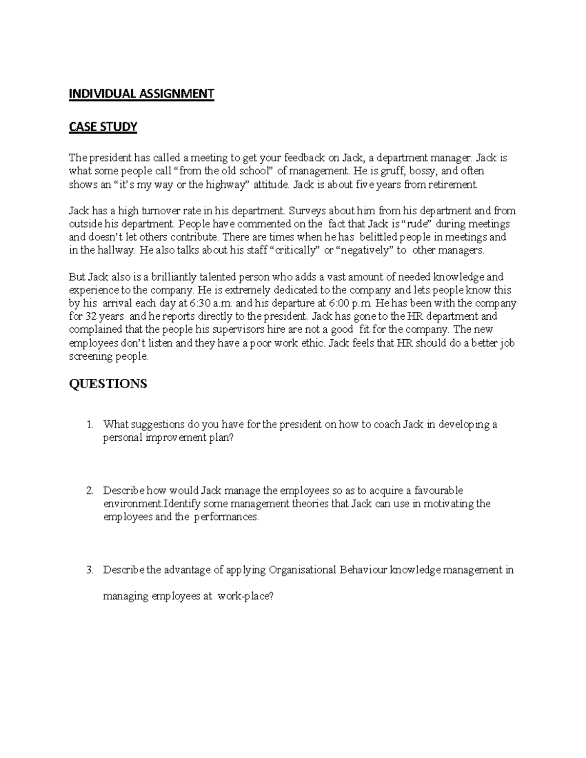 Test - Assignment, Discussion and Test - INDIVIDUAL ASSIGNMENT CASE ...