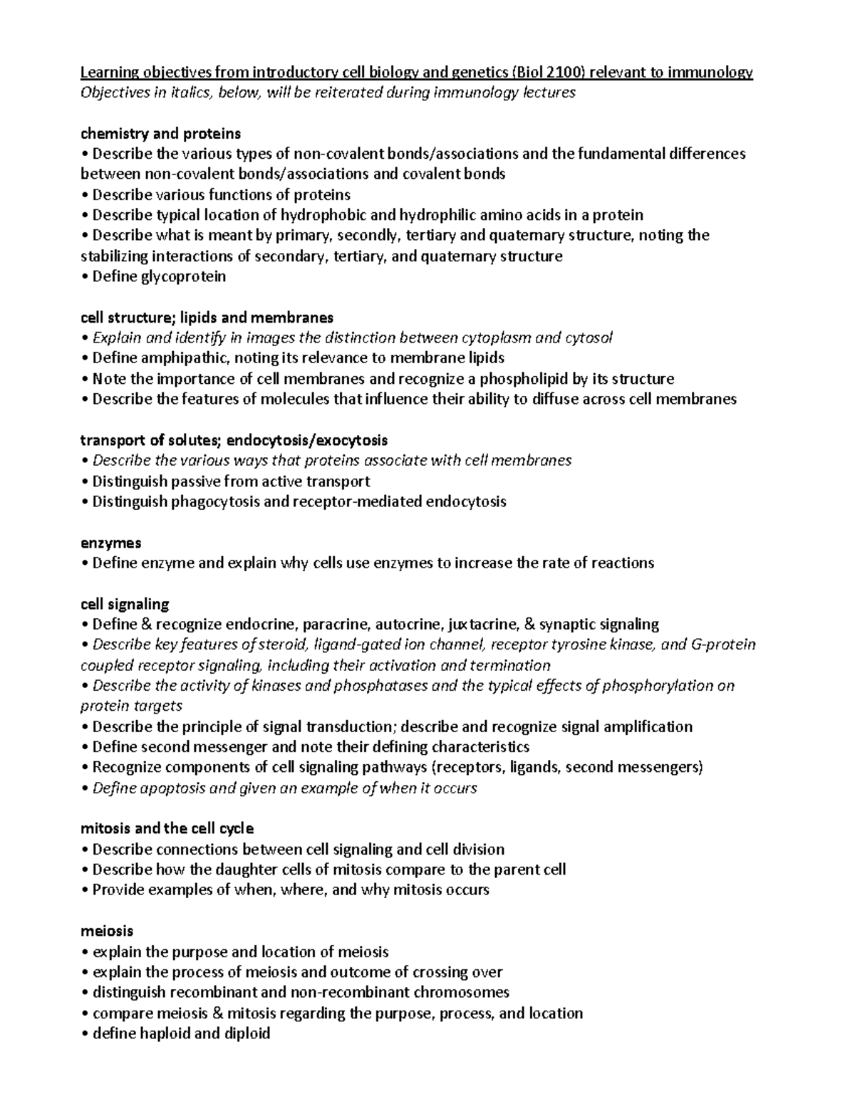 Learning objectives from introductory cell biology and genetics Biol ...