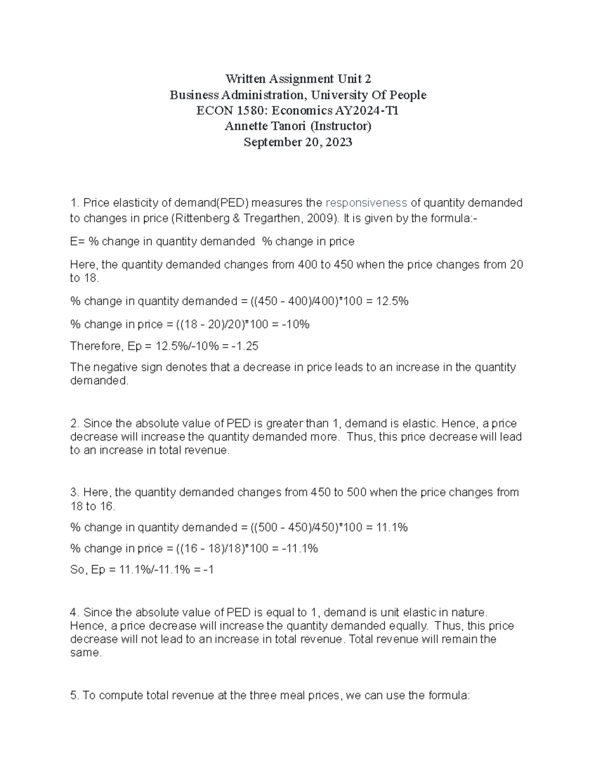 2 Written Assignment Econ 1580 - Written Assignment Unit 2 Business Administration, University ...