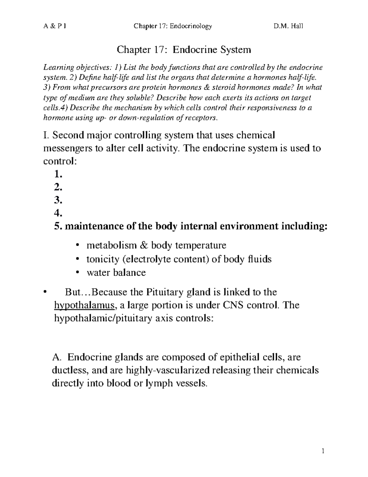 Chapter 17 Endocrine System student notes - Chapter 17: Endocrine ...