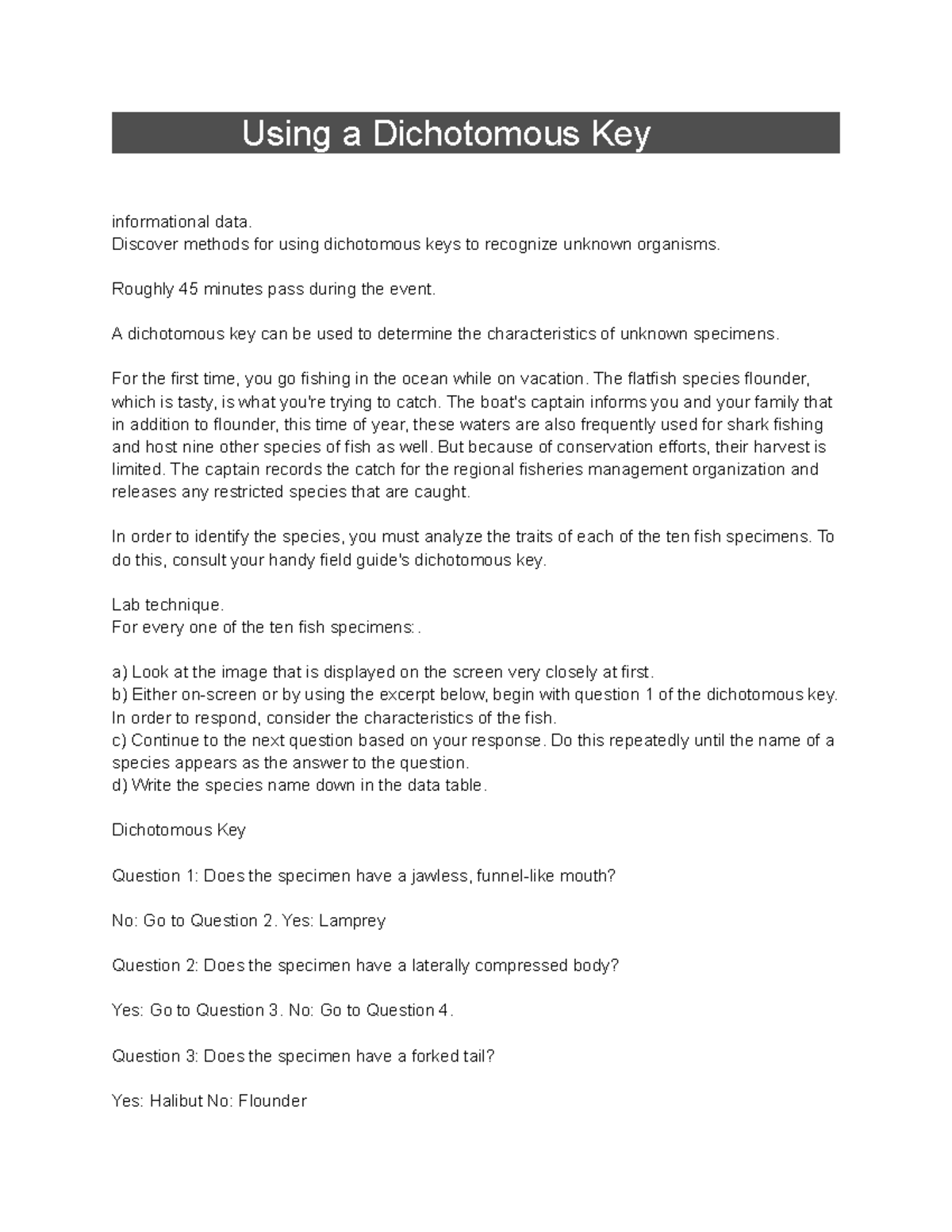 Using a Dichotomous Key - Using a Dichotomous Key informational data ...