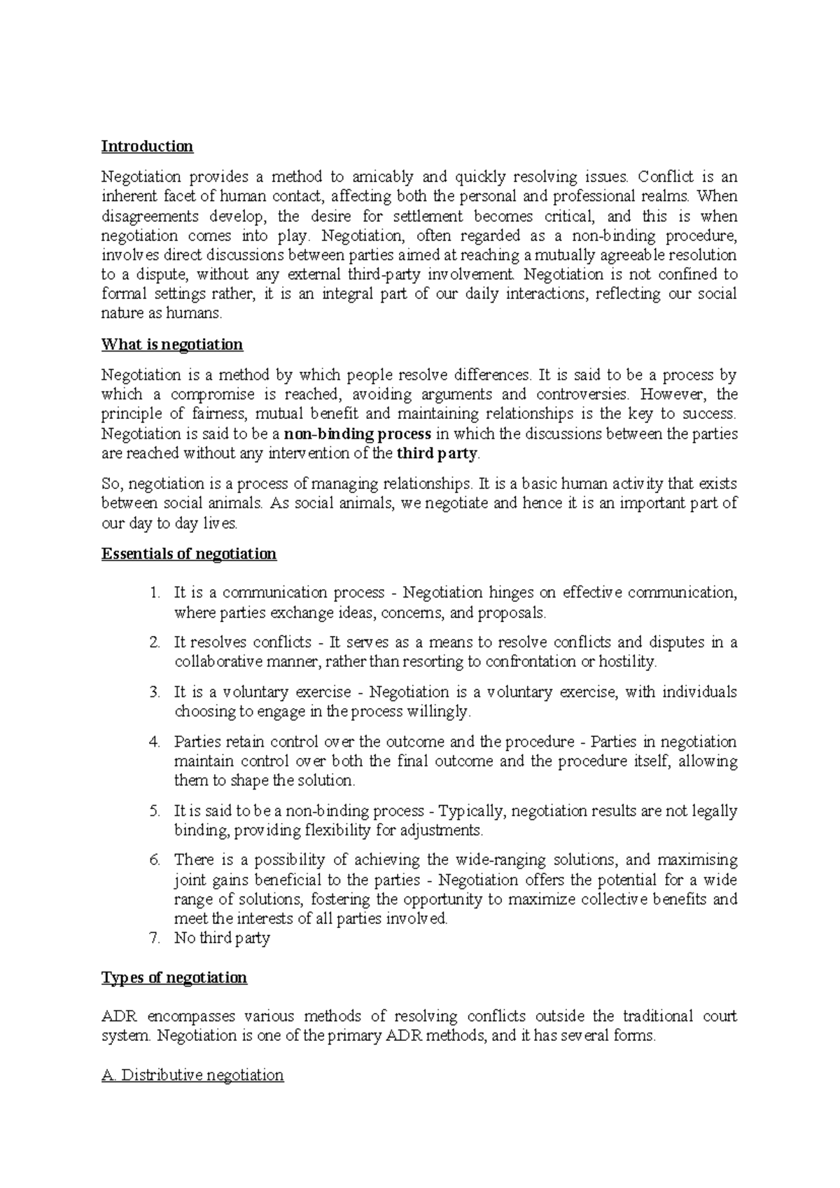 Negotiation - adr - Introduction Negotiation provides a method to ...