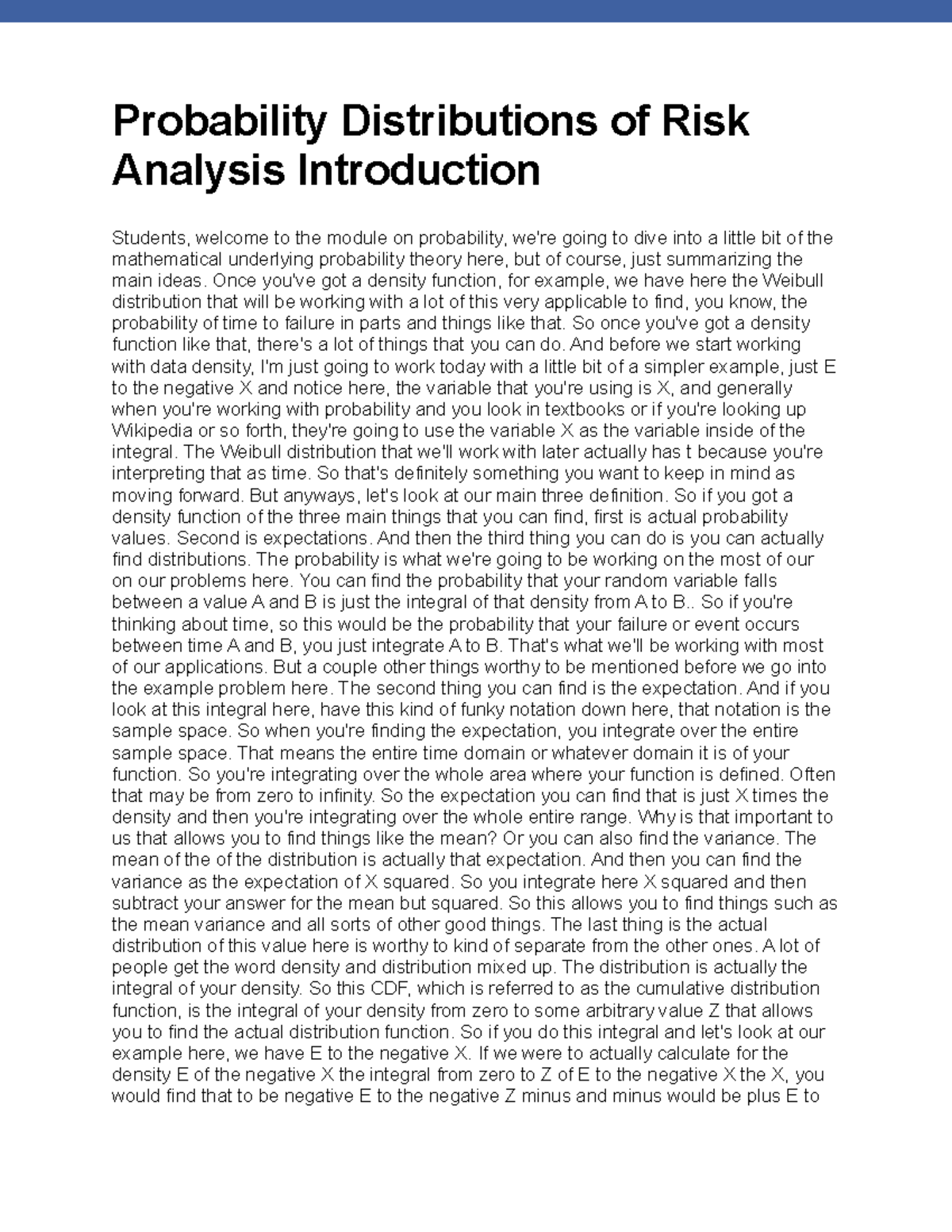 Probability Distributions of Risk Analysis Introduction - Probability ...