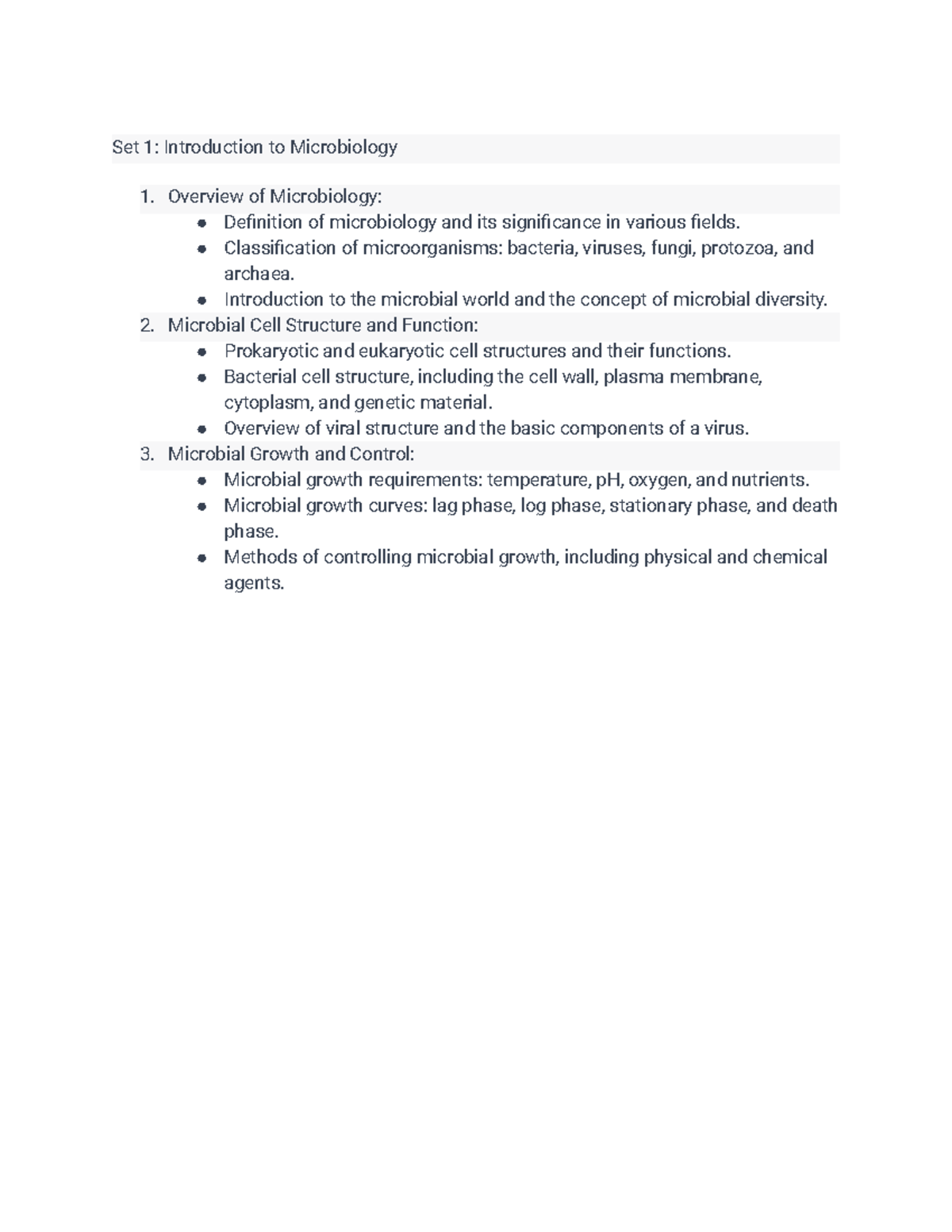 Set 1 Introduction to Microbiology - Set 1: Introduction to ...