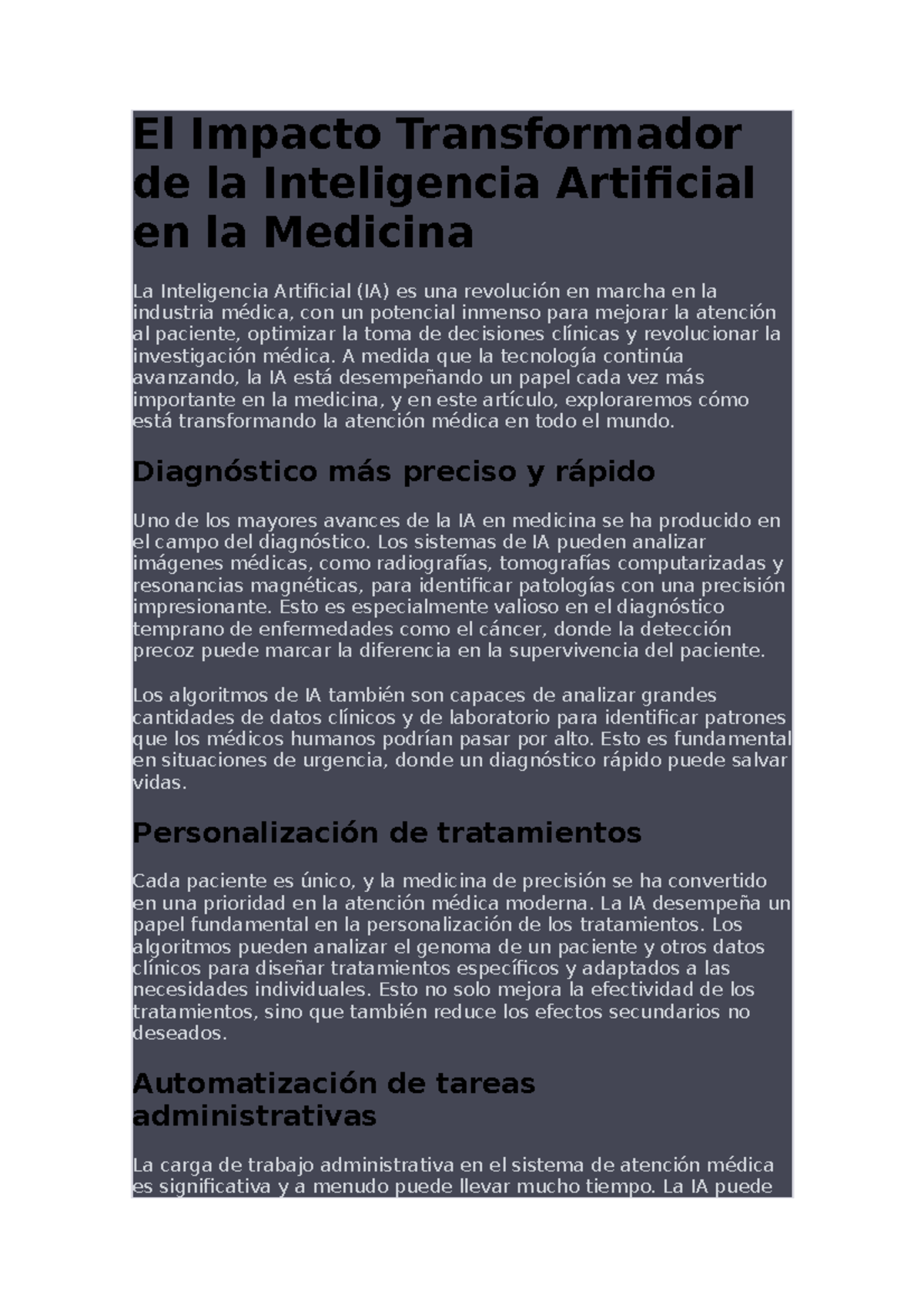 El Impacto Transformador de la Inteligencia Artificial en la Medicina - El Impacto Transformador ...
