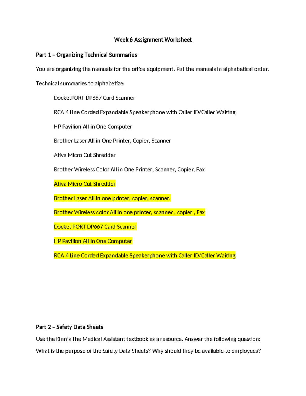 Week 6 Assignment Worksheet - Week 6 Assignment Worksheet Part 1 ...