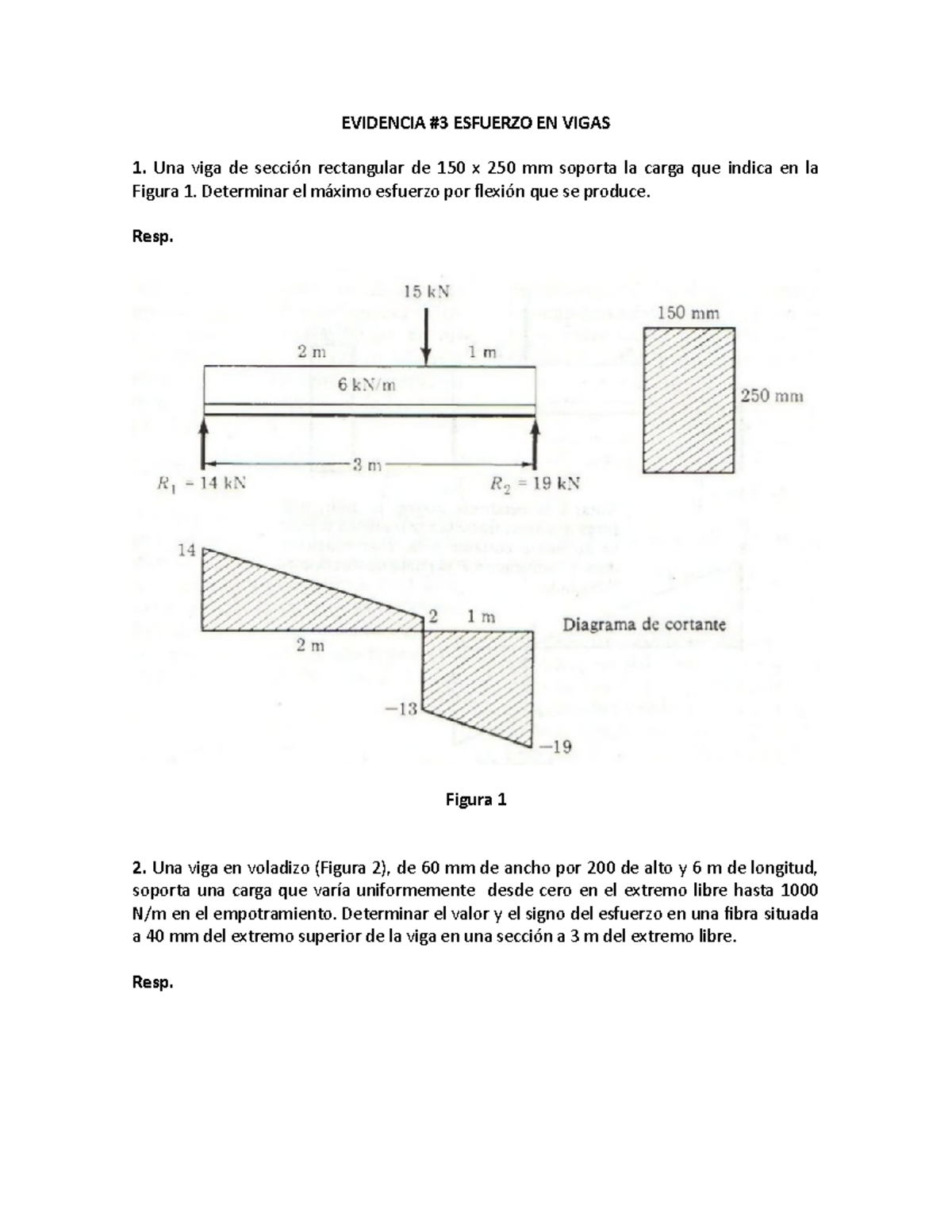 Evidencia 3 Esfuerzo en Vigas - EVIDENCIA #3 ESFUERZO EN VIGAS 1. Una ...