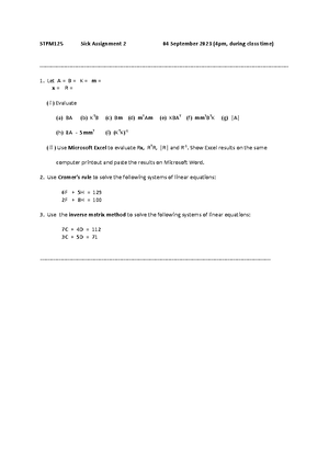 STFM125 Assignment 2 - 2023 -LT - STFM125 Assignment 2 Due Date: 23 ...
