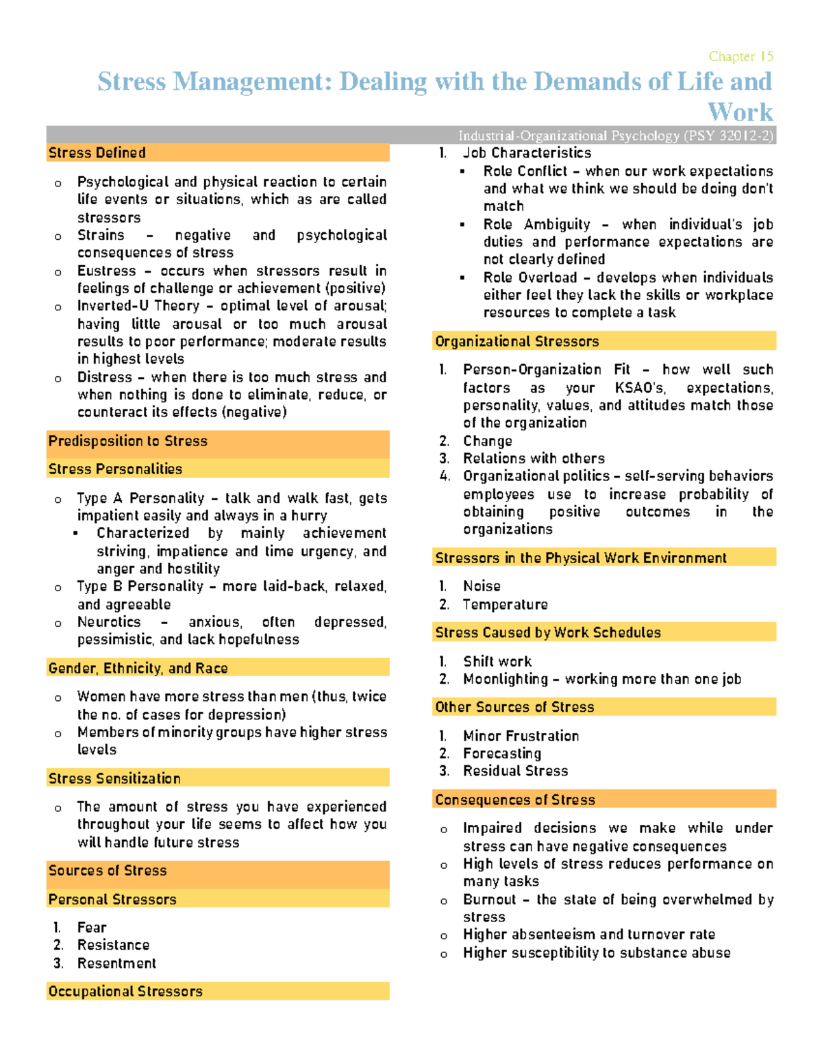 Indus Psych Chapter 15 - Lectures - Chapter 1 5 Stress Management ...