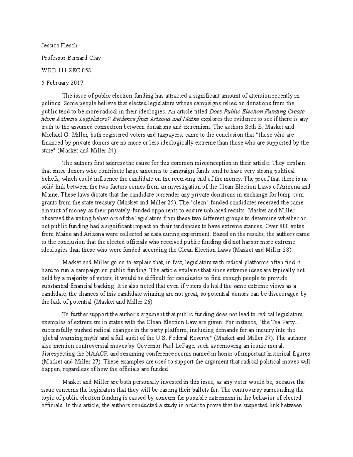 Article Summary - Jessica Flesch Professor Bernard Clay WRD 111 SEC 058 ...