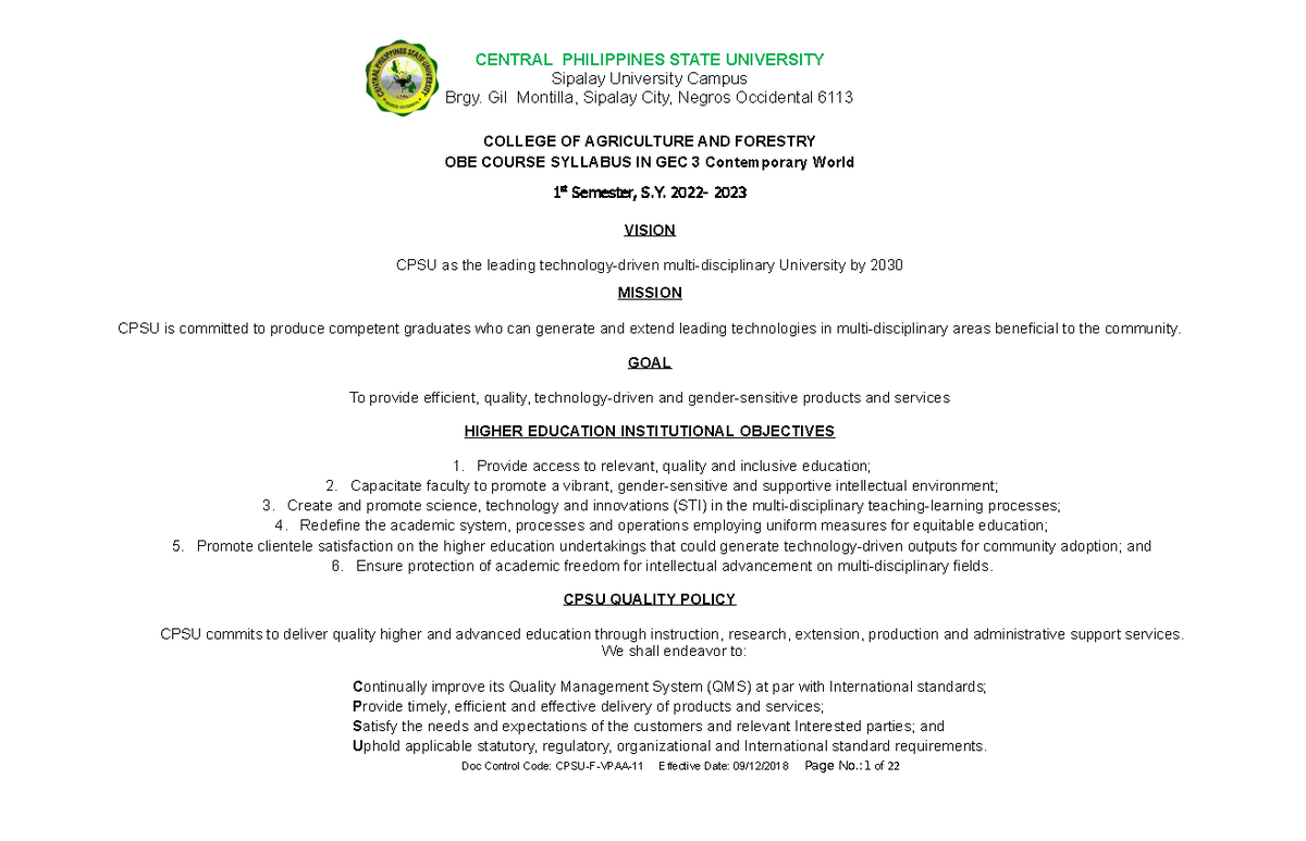 GEC 3 BSAB 2 DONE - CONTEMPORARY WORLD SYLLABUS - Sipalay University ...