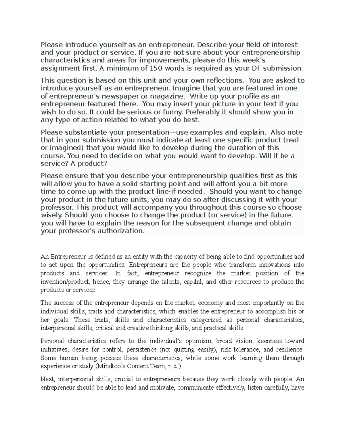 Dis Forum- Unit 1 Entr 2 - course work - Please introduce yourself as ...