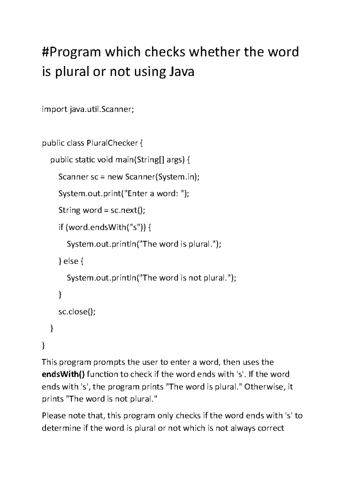 Word Is Plural Or Not Using Java Program Which Checks Whether The Word Is Plural Or Not