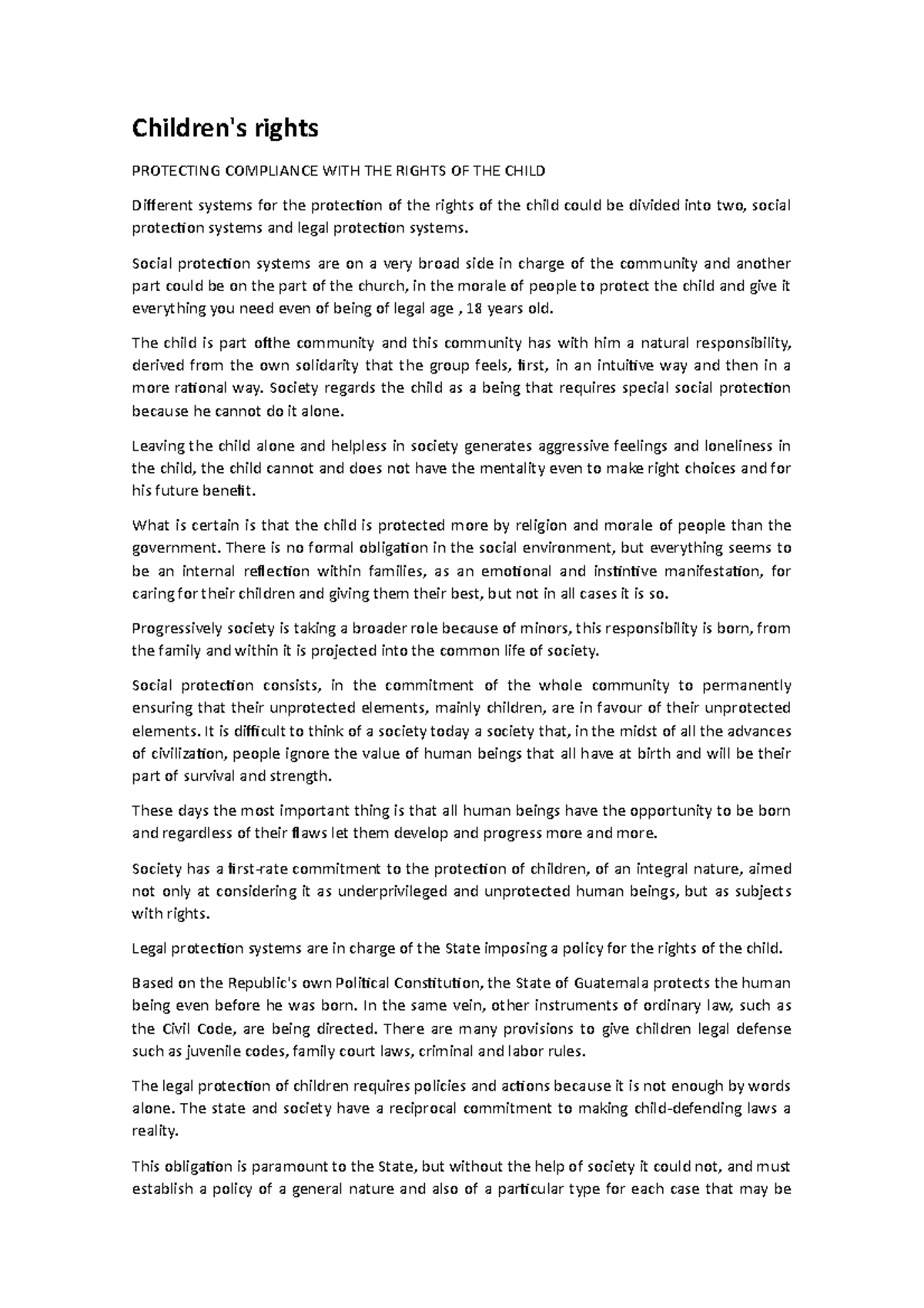 Children - Lecture notes 3 - Children's rights PROTECTING COMPLIANCE ...