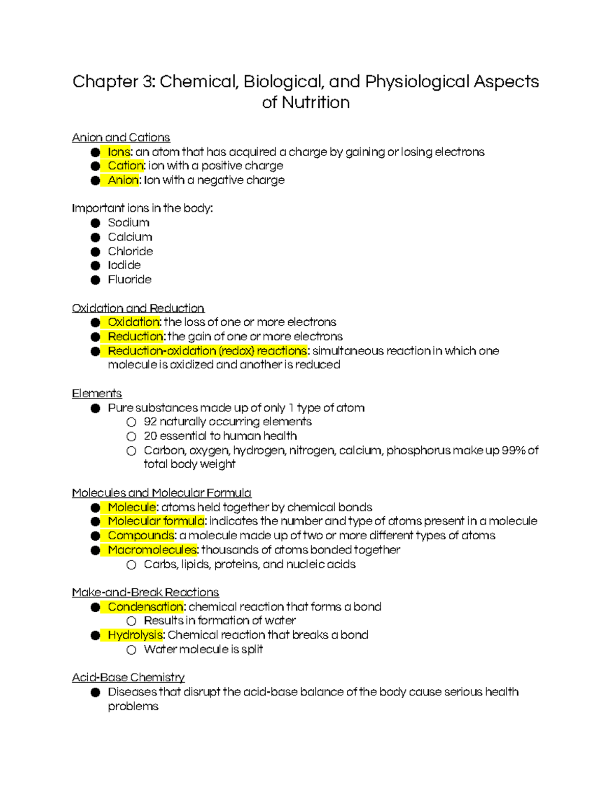 Chapter 3: Nutrition Notes - Chapter 3: Chemical, Biological, and ...