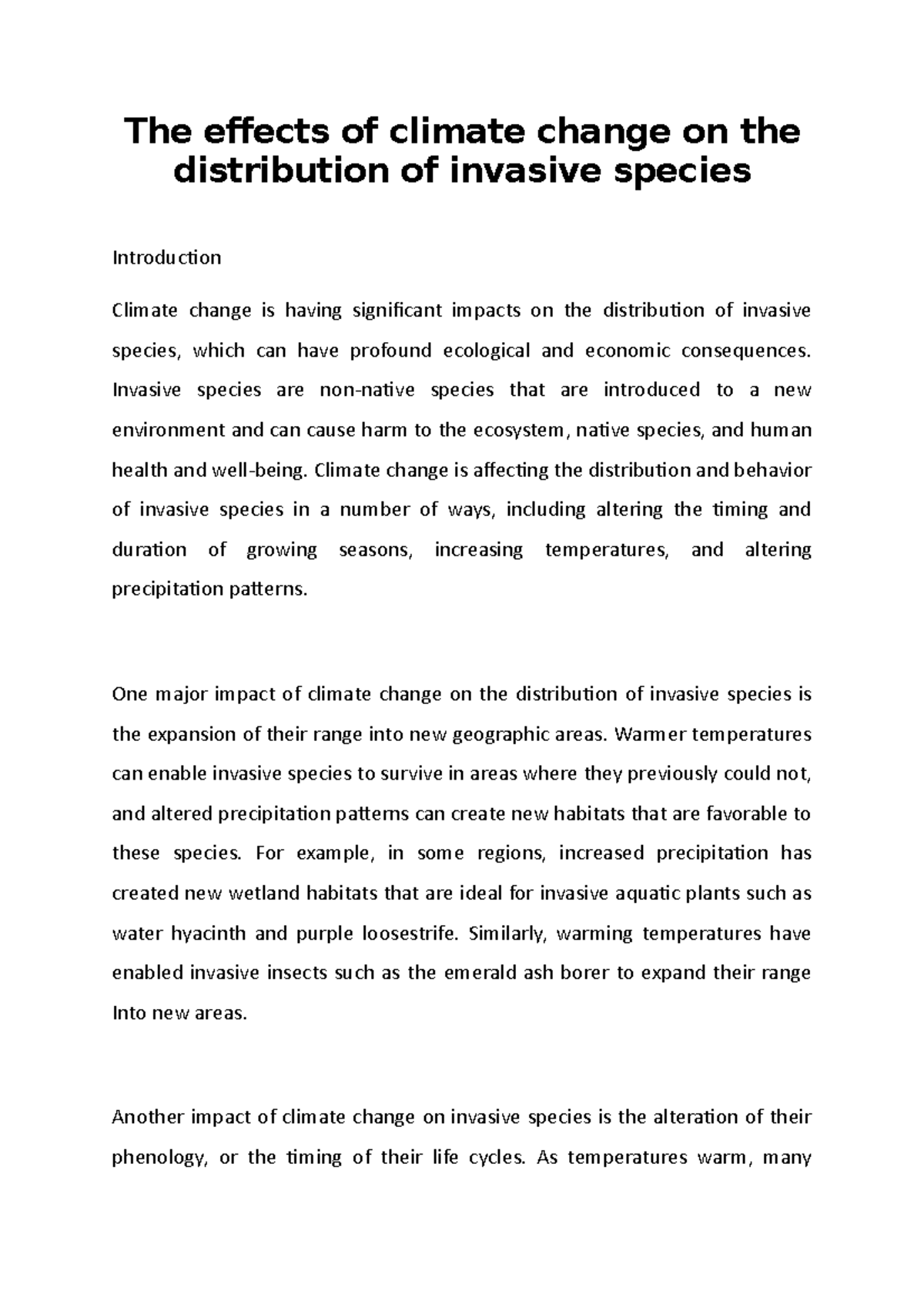 The effects of climate change on the distribution of invasive species ...