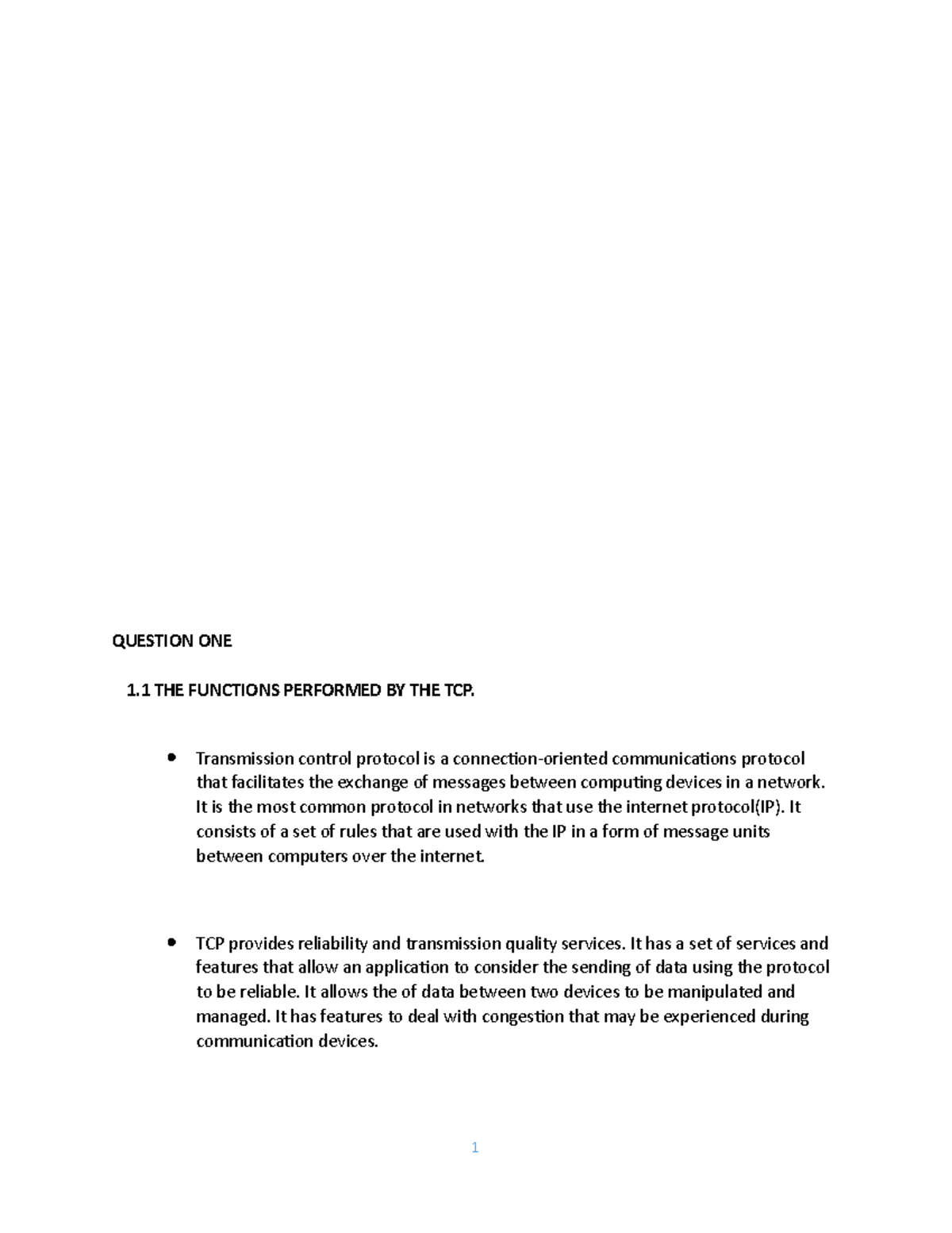 Networks 631 - Assignment - QUESTION ONE 1 THE FUNCTIONS PERFORMED BY ...