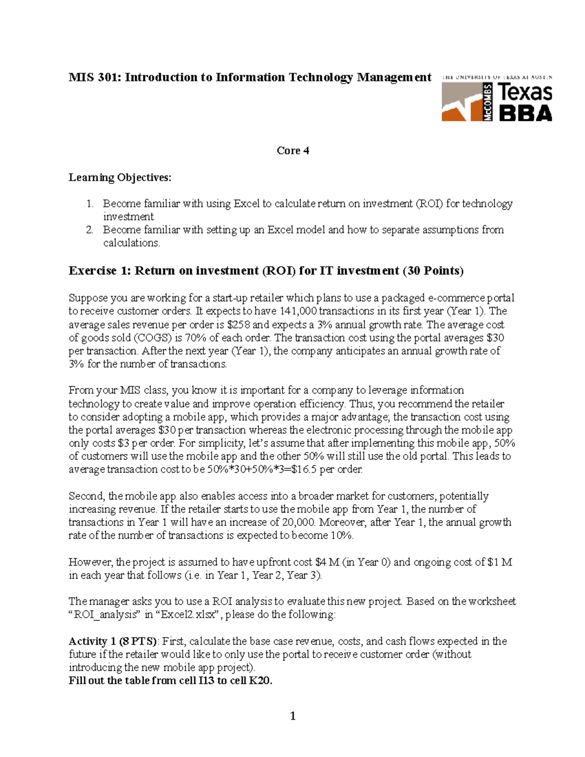 Core 4 Assignment - Answer Sheet - MIS 301: Introduction to Information ...
