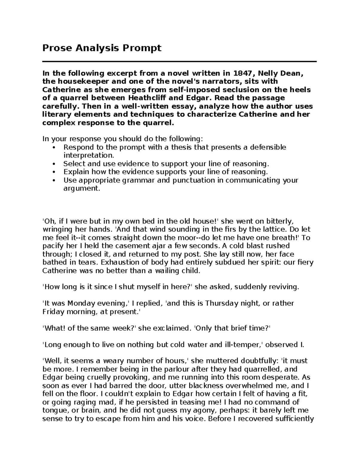 Proseanalysis prompt character response - Prose Analysis Prompt In the ...