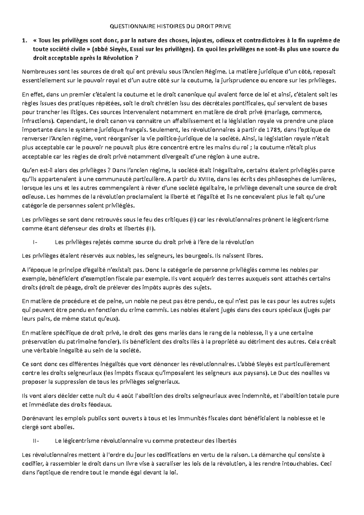 Questionnaire HDP - sujets de dissertation et éléments de réponses ...