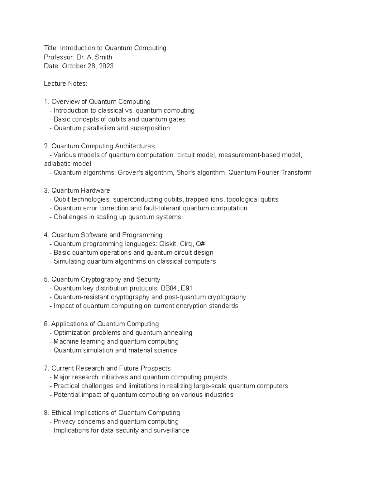 Introduction to Quantum Computing - Title: Introduction to Quantum ...