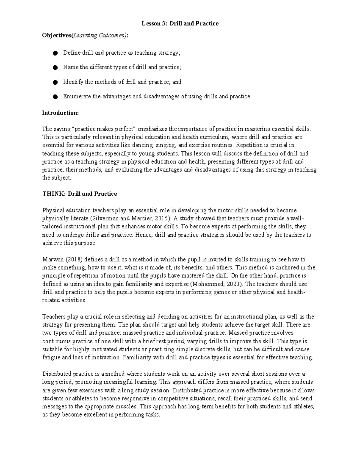 Lesson 3 - Drill and practice - Lesson 3: Drill and Practice Objectives ...